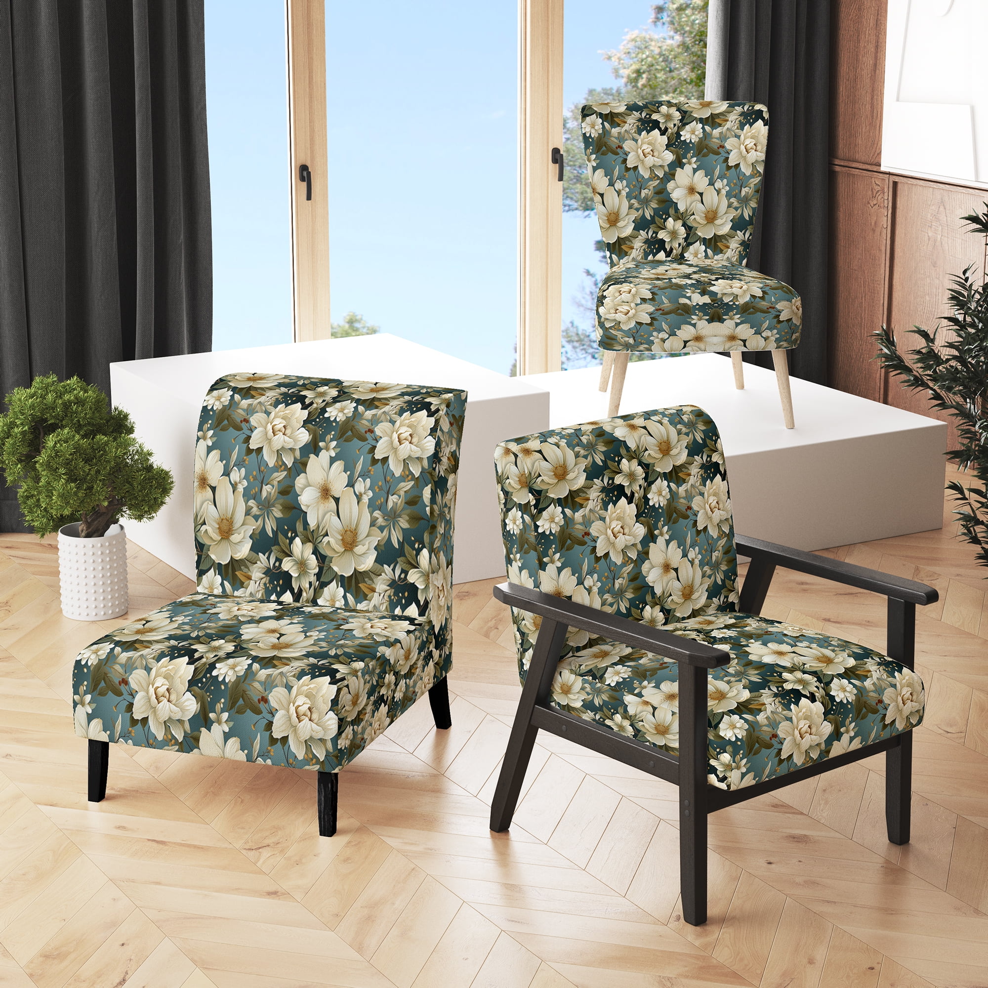Designart "Verdant Elegance I" Green Floral Upholstered Accent Chair ...