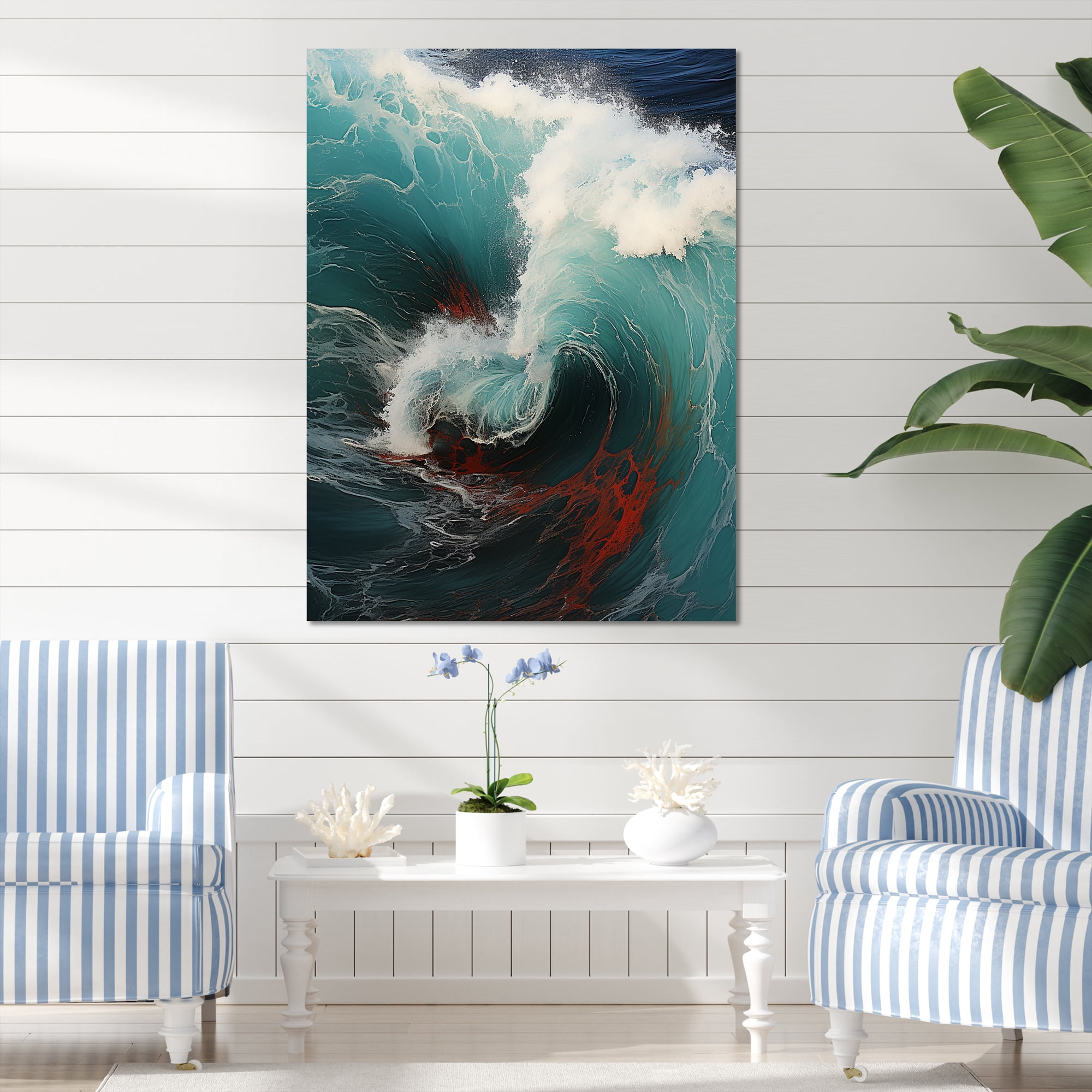 Designart "Vermilion And Viridian Wave Vibrant Marvel" Coastal Wall ...
