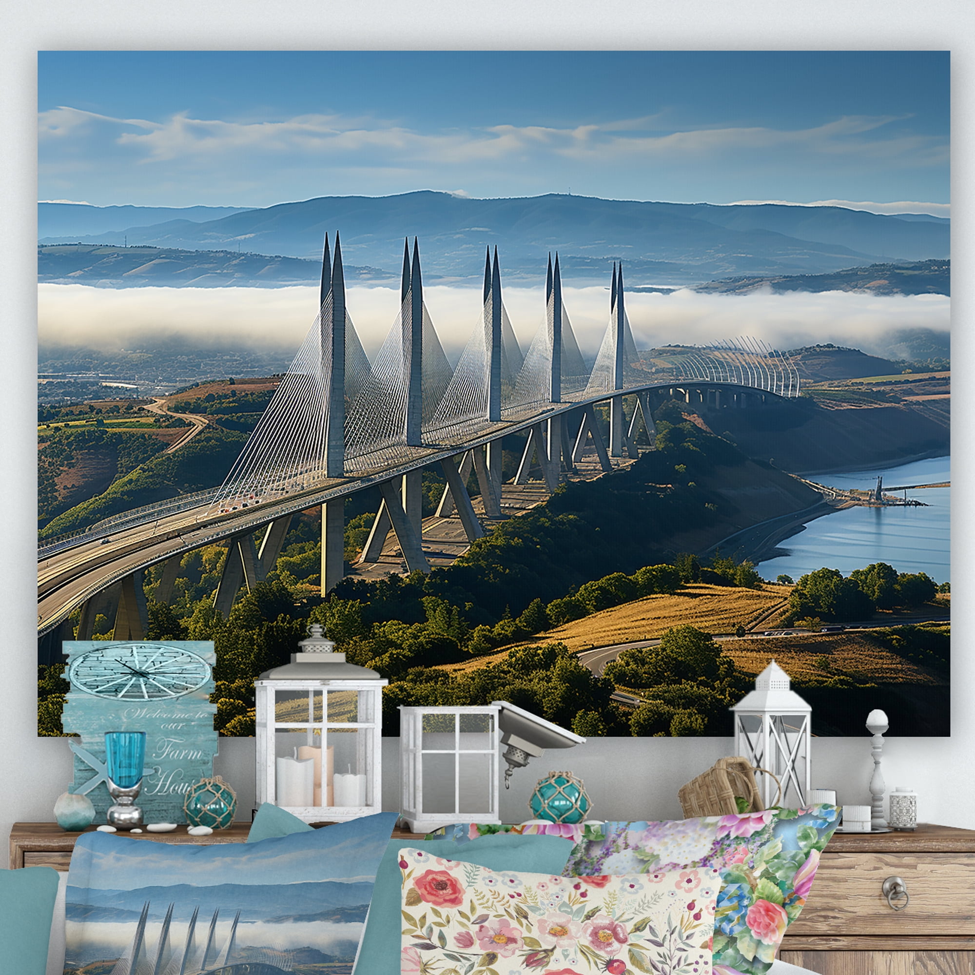 Designart "Viaduct Bridge Sunrise in Italy with Blue Tones I" Extra ...