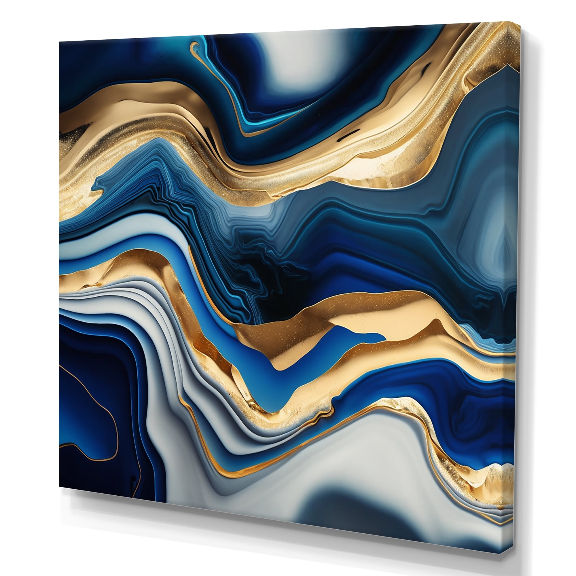 Designart Vibrant Blue And Gold Agate II Canvas Wall Art - Walmart.com
