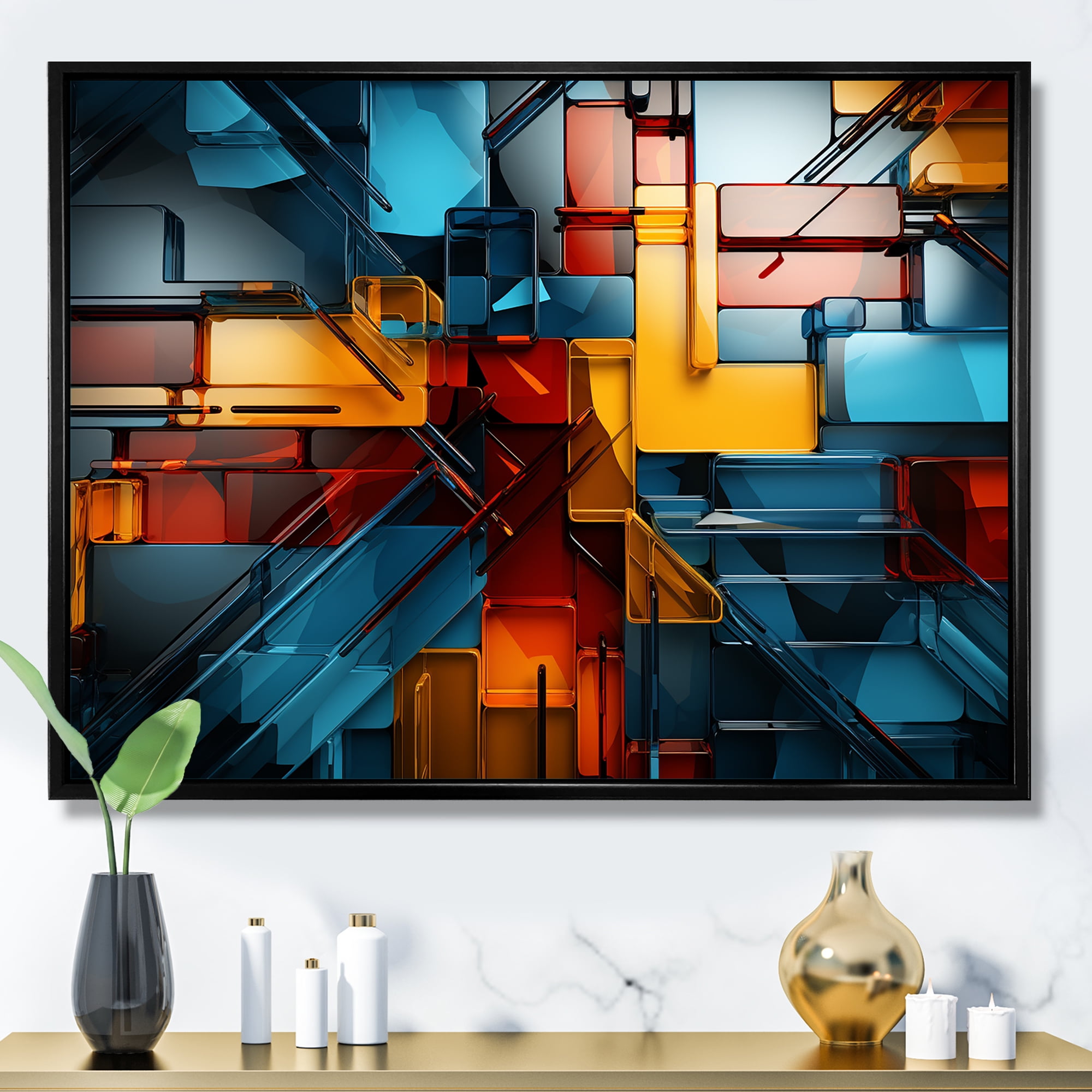 Designart "Vibrant Collage In Cubist Style I" Cubism Floater Framed ...