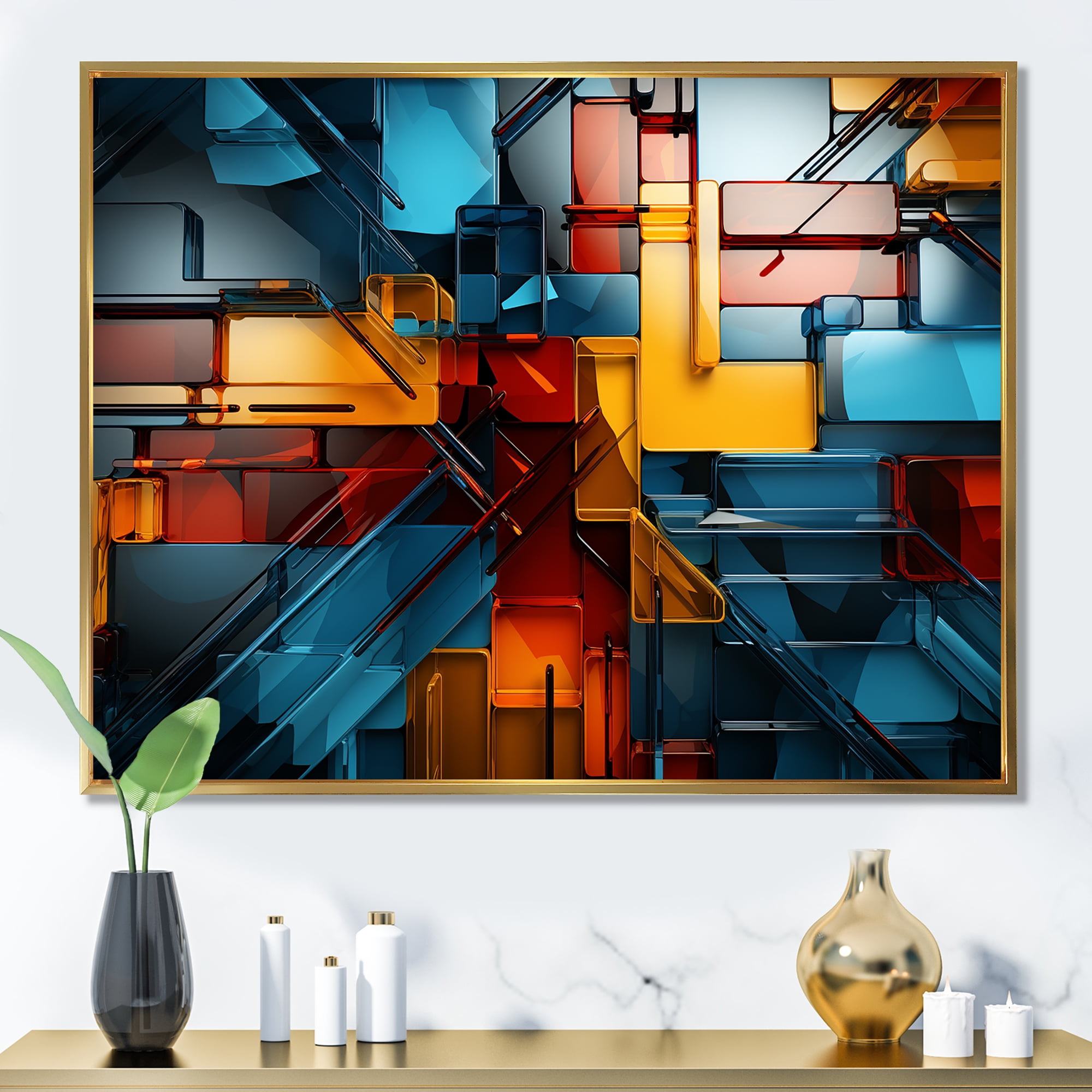 Designart "Vibrant Collage In Cubist Style I" Cubism Floater Framed ...
