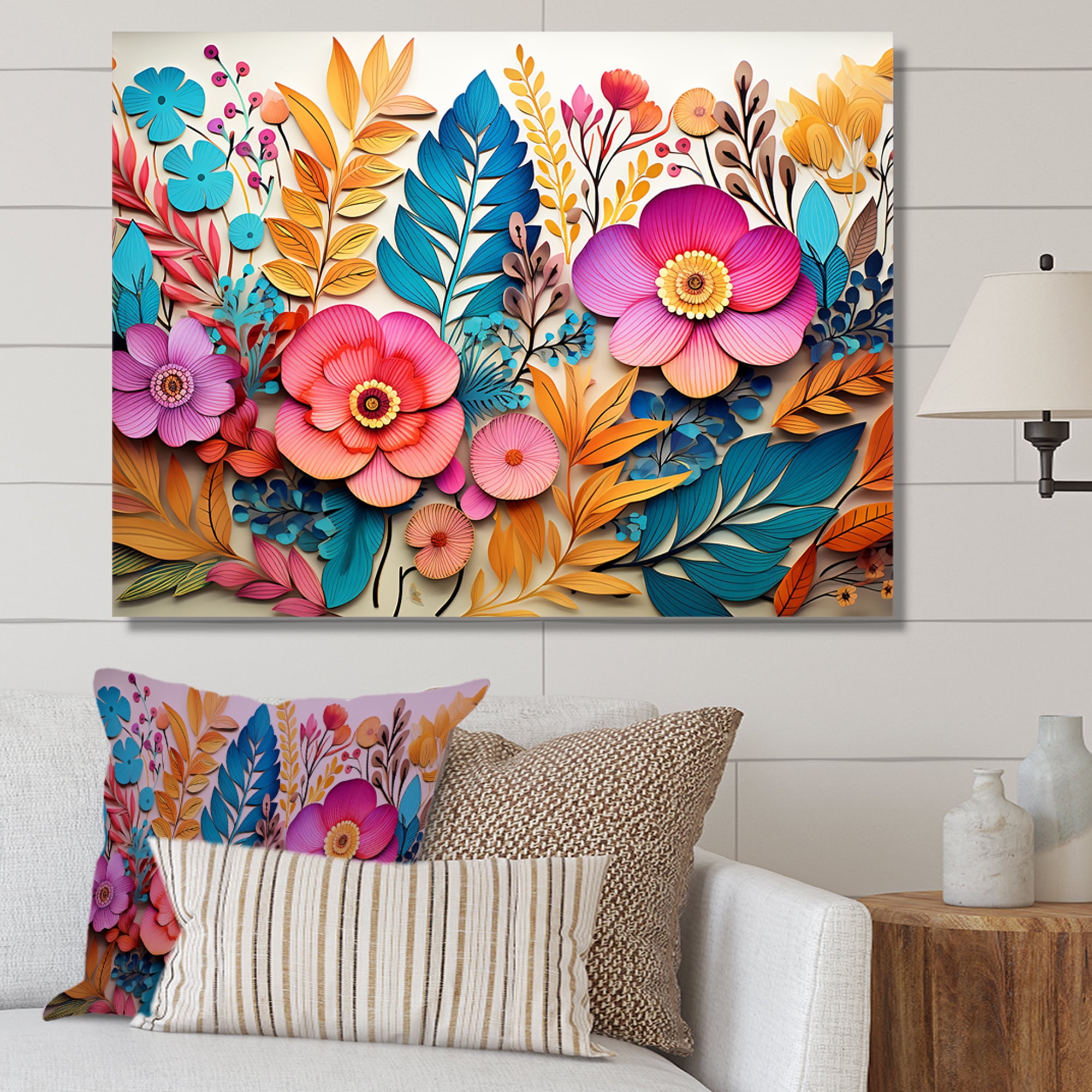 Designart "Vibrant Collage of Tropical Blossoms" Extra Large Floral ...