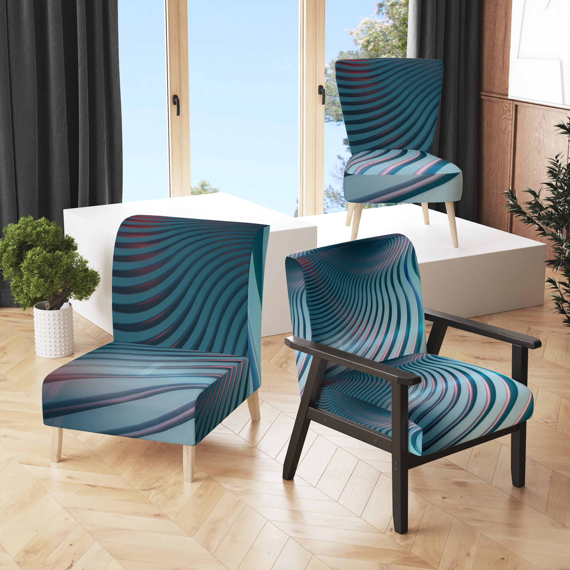 Designart "Vibrant Curve Design Ii" Upholstered Modern Accent Chair and ...
