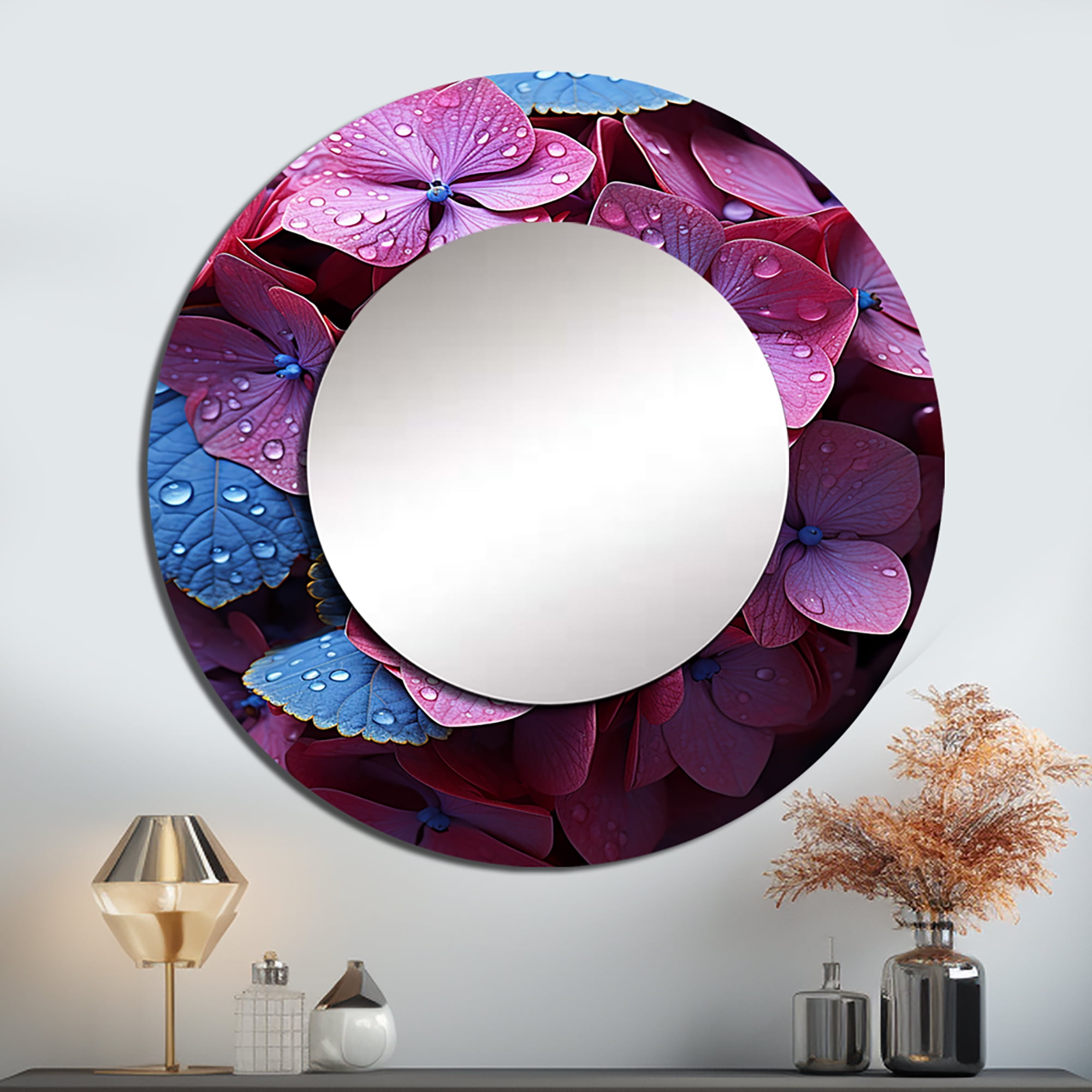 Designart "Vibrant Harmony With Neon Pink Hydrangea" Hydrangea Round ...