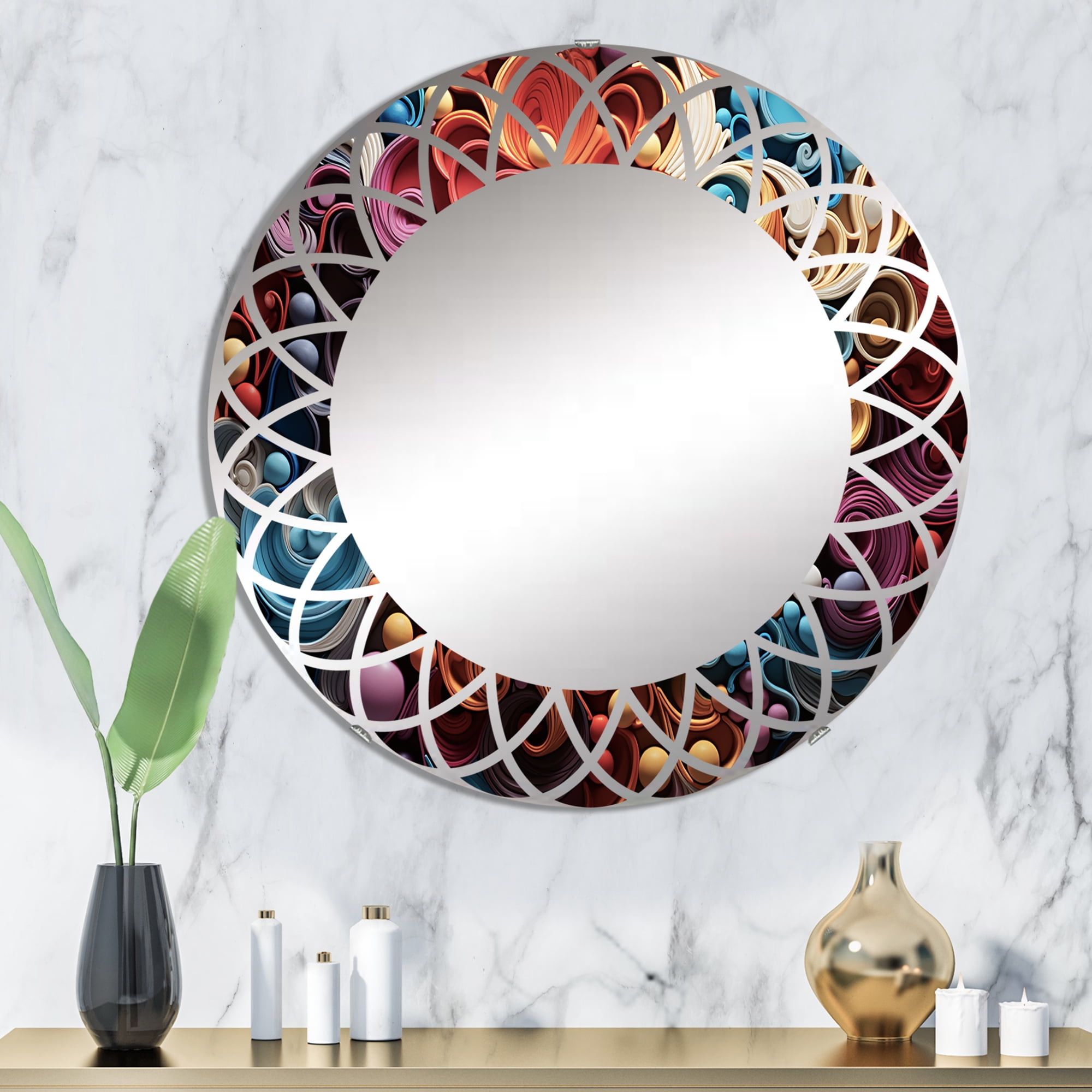 Designart "Vibrant Illusions Opt Art painting I" Modern Round Wall ...