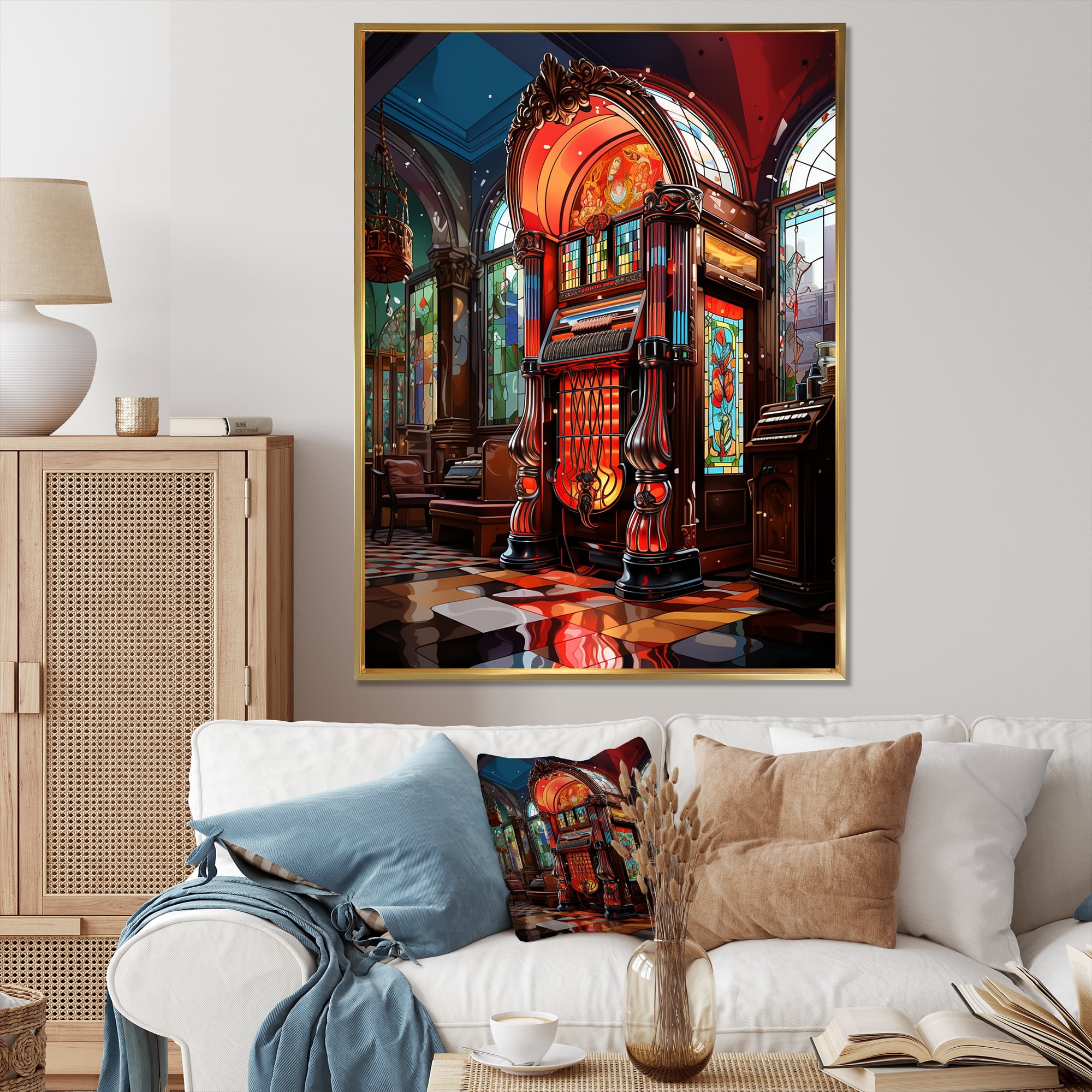 Designart "Vibrant Jukebox Captured In Photography I" Jukeboxes Floater ...