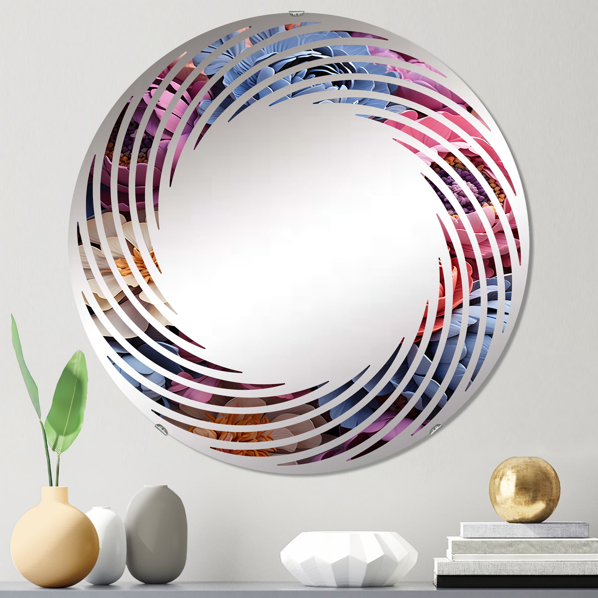 Designart "Vibrant Life of Colorful Peonies II" Peonies Spiral Round ...