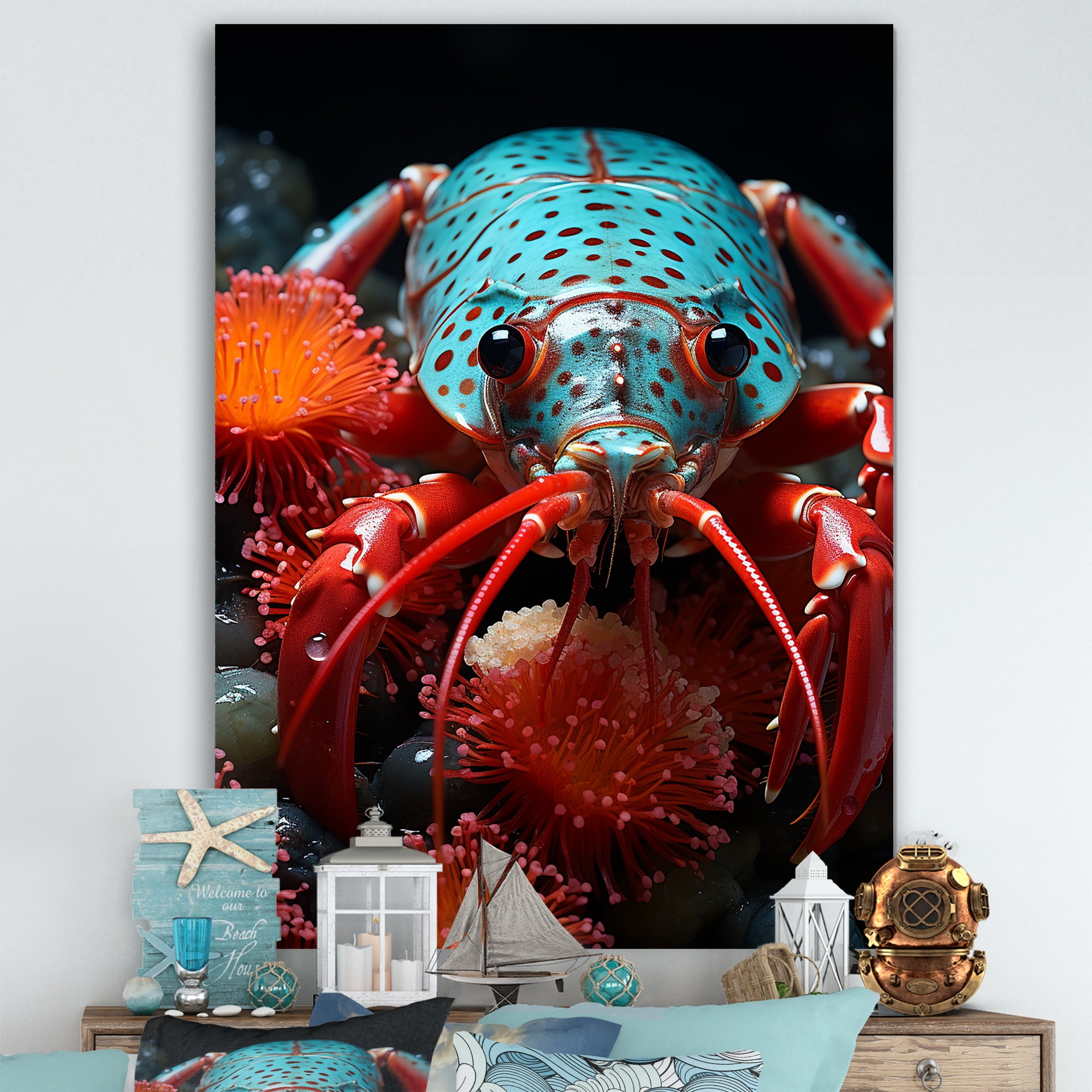 Designart "Vibrant Mantis Shrimp Portrait" Coastal Coral Under Water ...