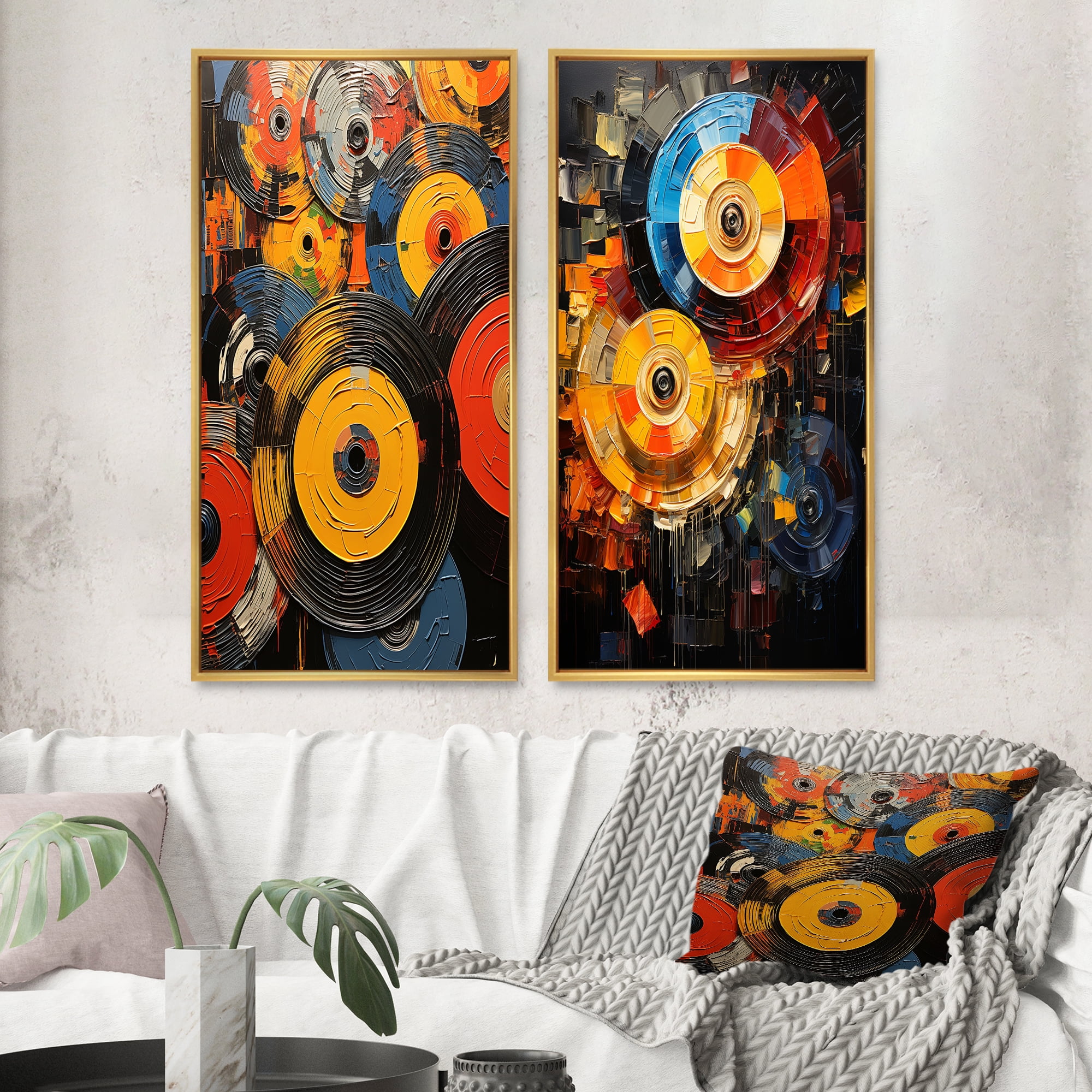 Designart "Vibrant Melodies of Vinyl Records I" Vinyl Records Framed ...