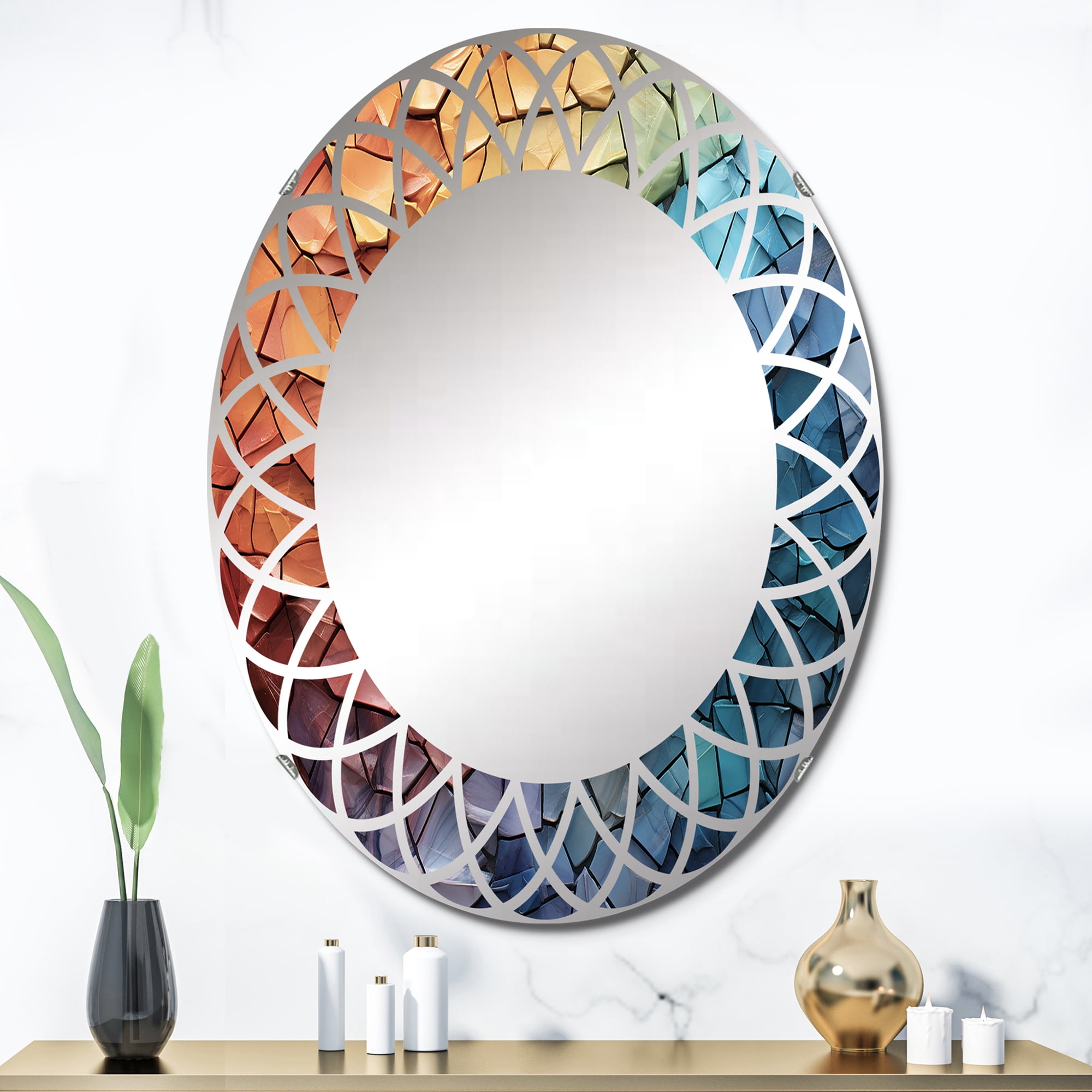 Designart "Vibrant Montage II" Abstract Collages Round Wall Mirror ...