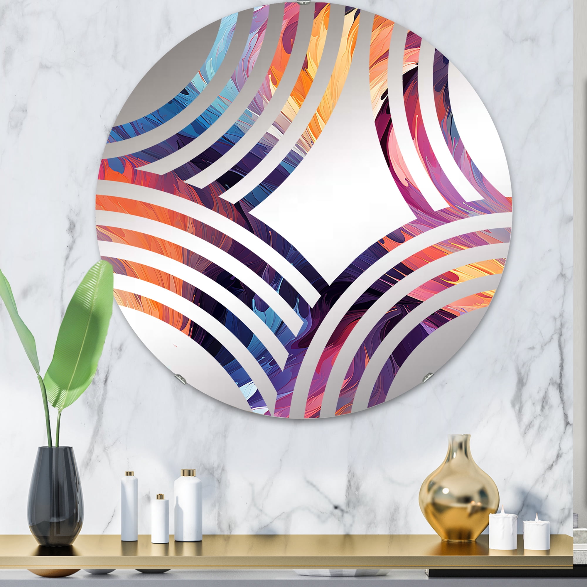 Designart "Vibrant Mystic Ikat Fusion" Abstract Baptist Fan Round Wall ...