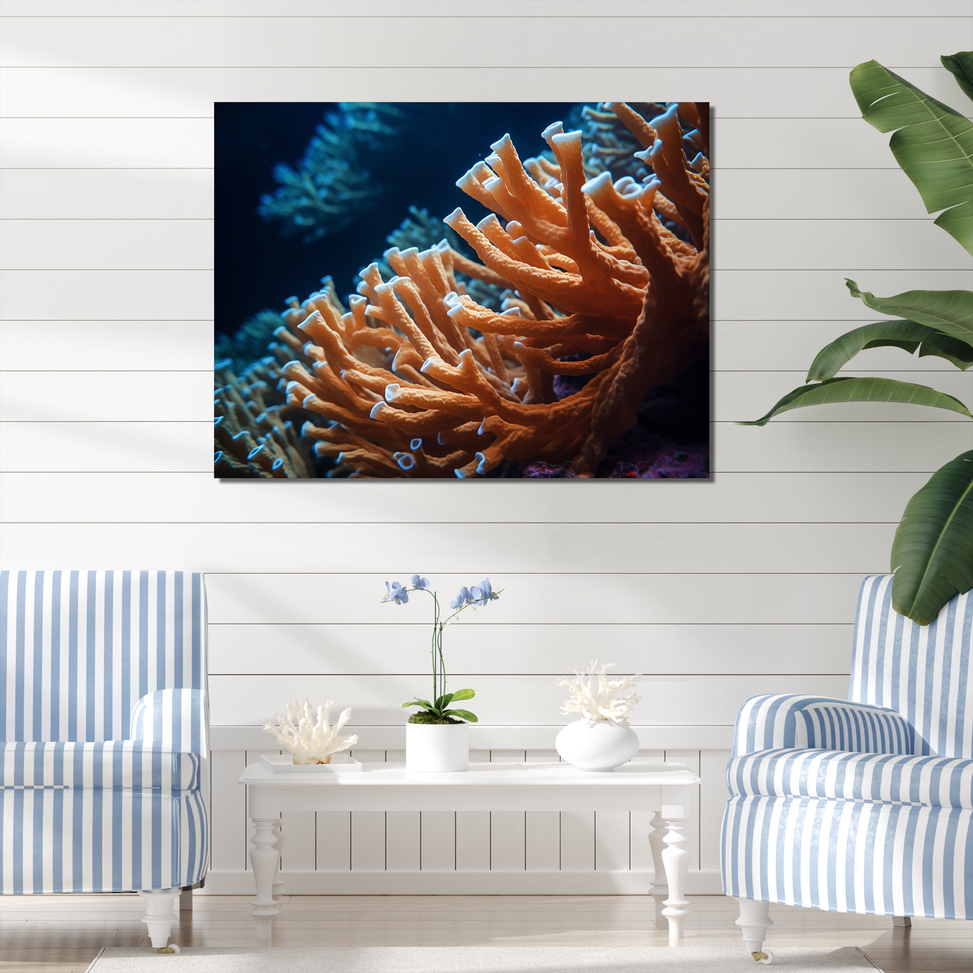 Designart "Vibrant Orange Reef Of Branching Corals" Coastal Coral Under ...