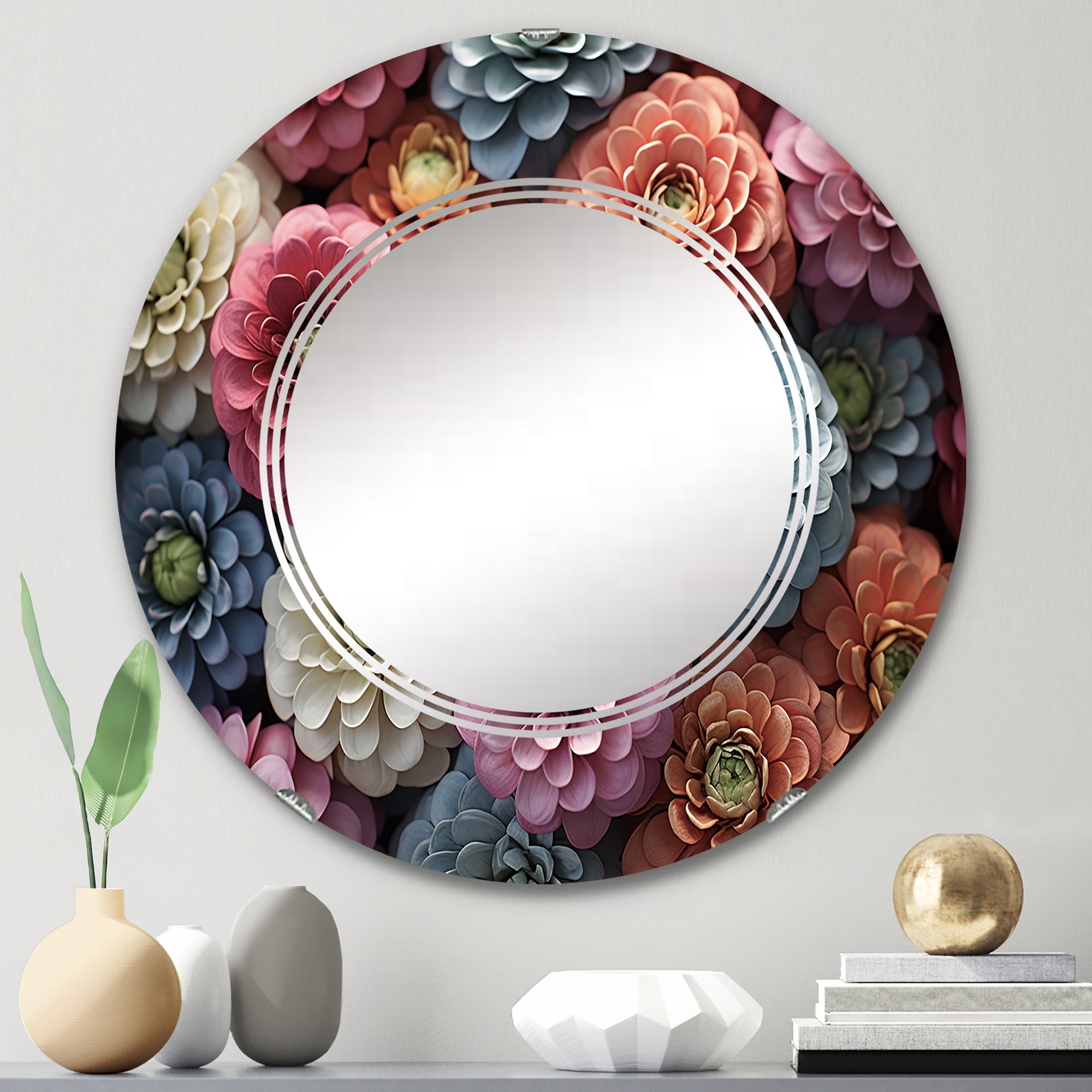 Designart "Vibrant Photo of Colorful Zinnias Field" Floral Round Wall ...