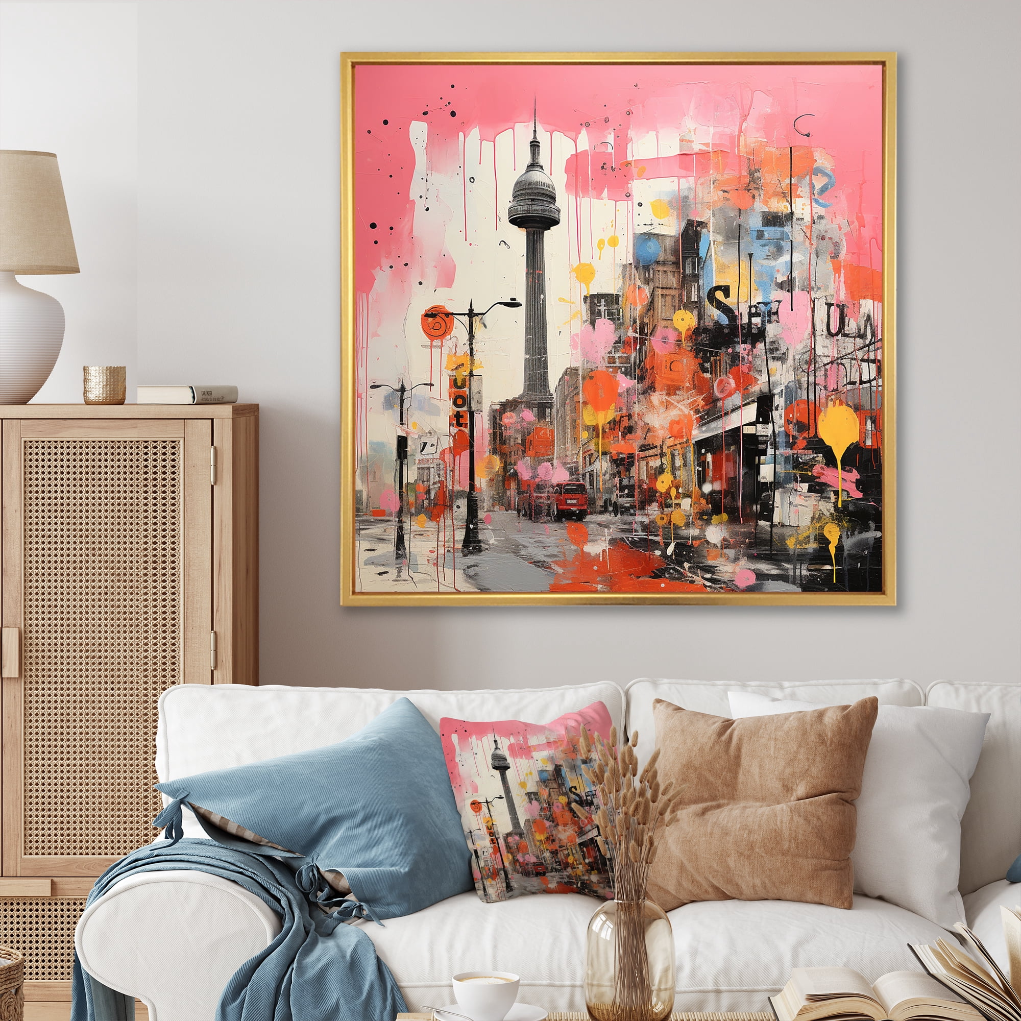 Designart "Vibrant Pink Berlin Cityscape I" Cityscapes Framed Wall Art ...
