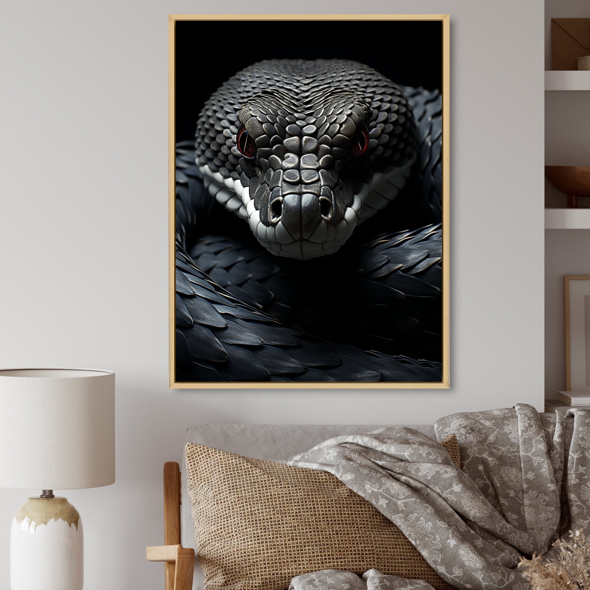 Designart "Vibrant Portrait Black Snake wall art" Animals Floater ...
