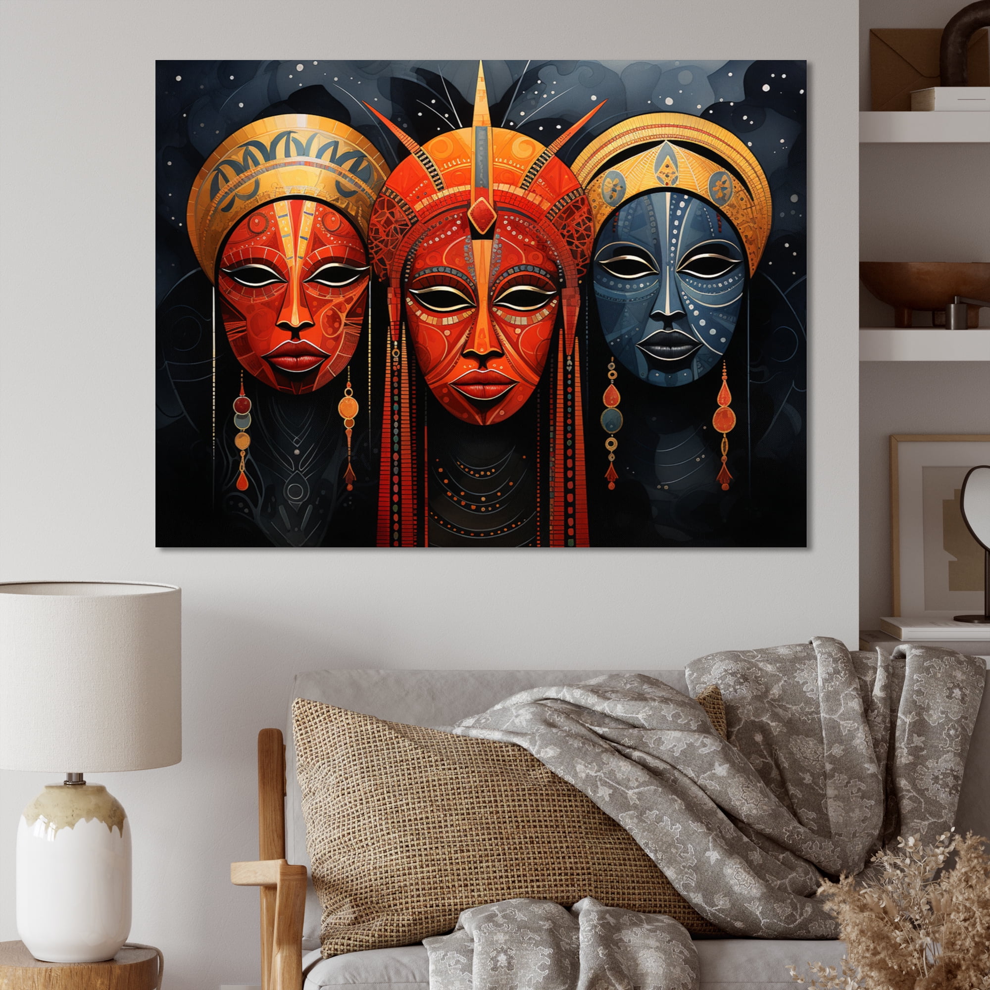Designart "Vibrant Red African Masks II" African Tribes Wall Decor ...