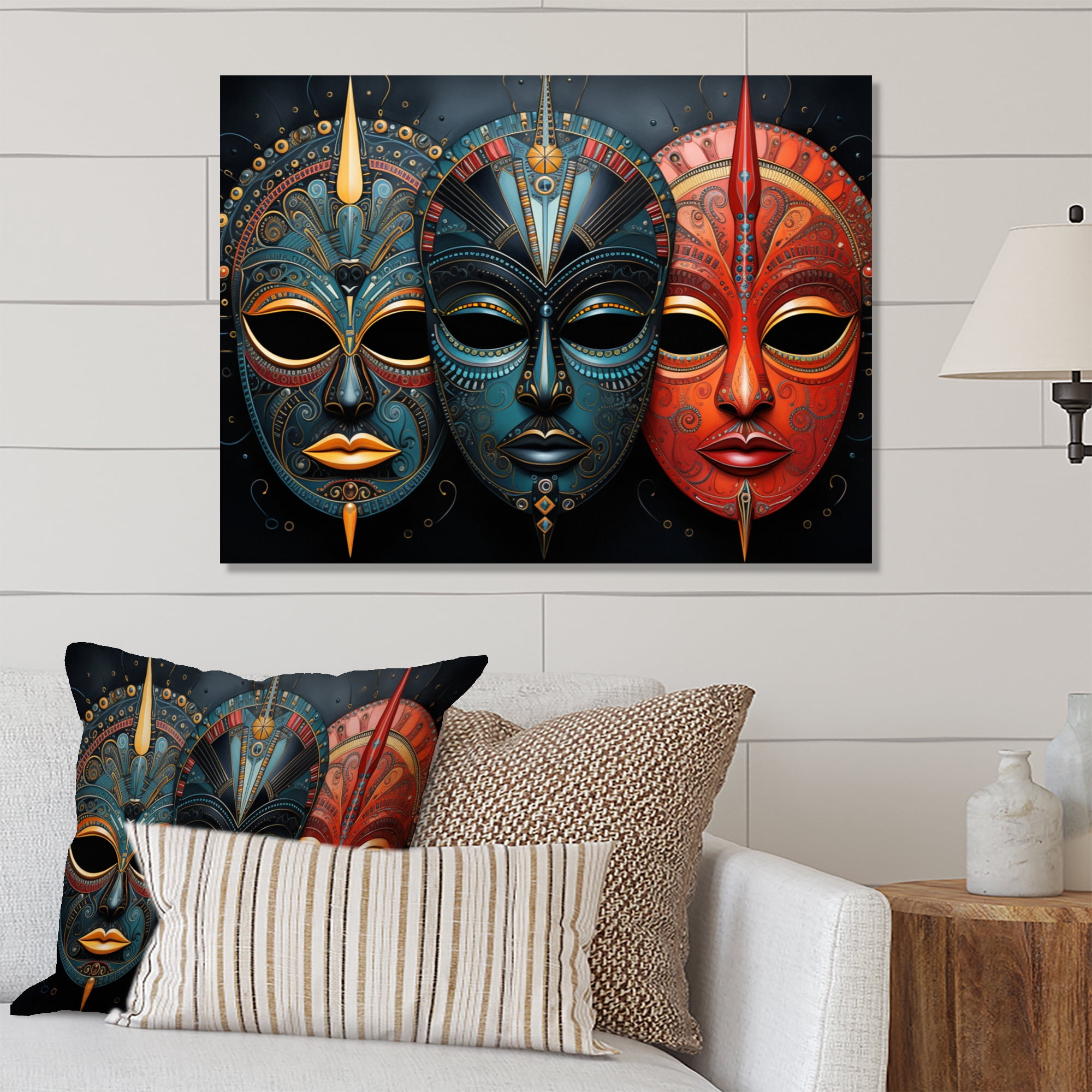Designart "Vibrant Red African Masks III" African Tribes Metal Art ...