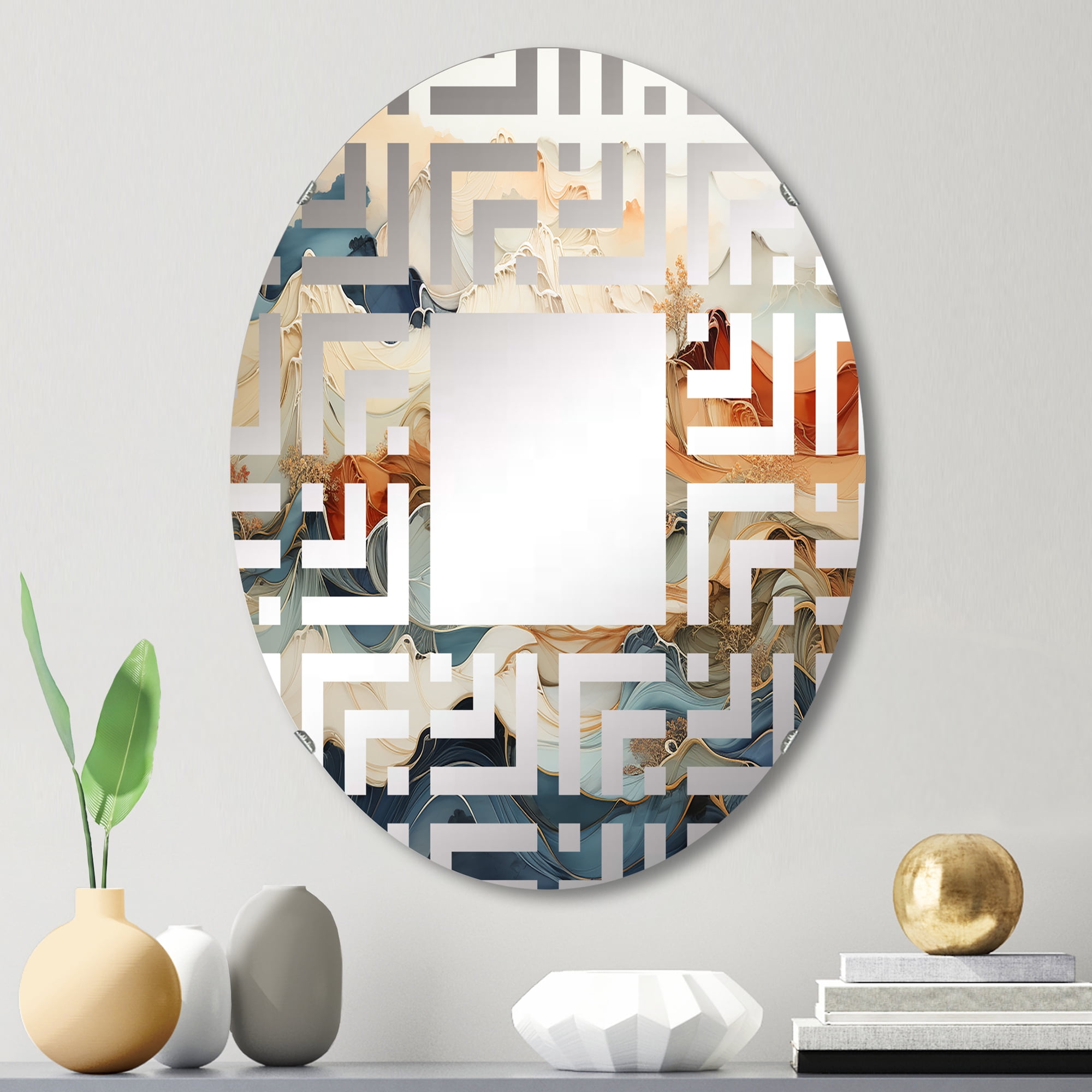 Designart "Vibrant River Ink Fusion III" Abstract Marble Maze Round ...