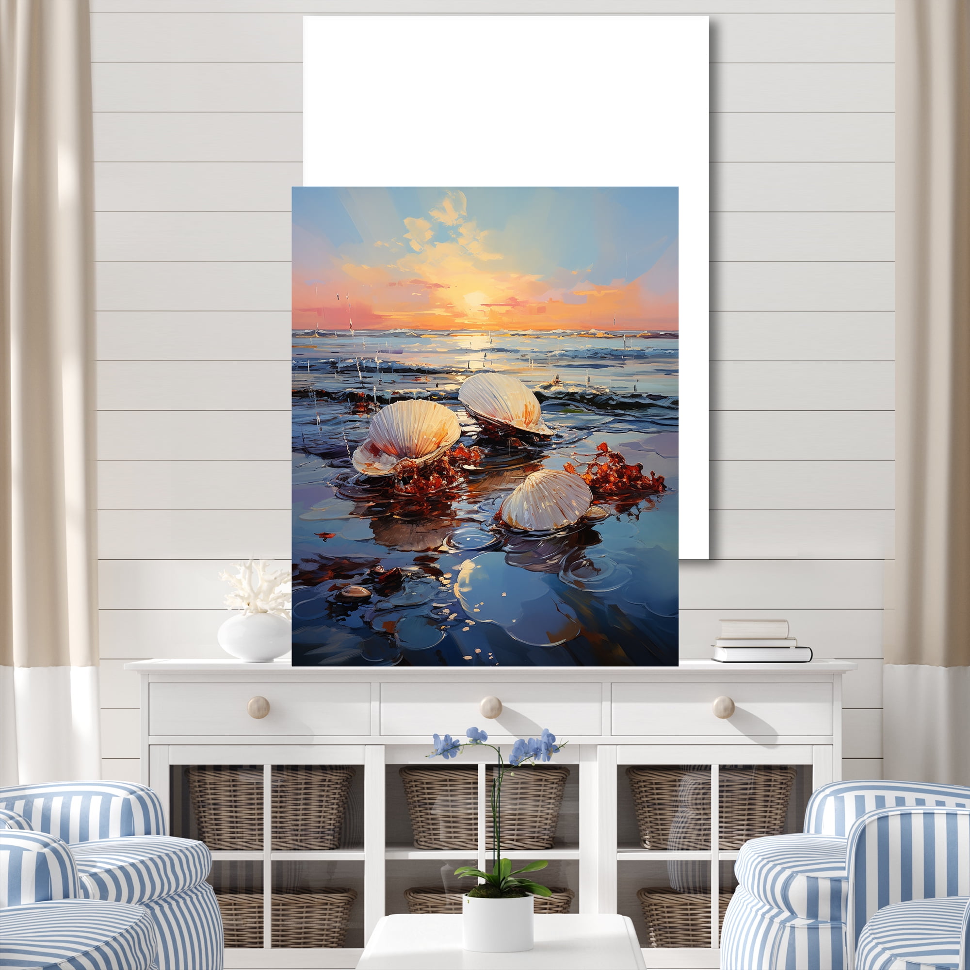 Designart "Vibrant Strokes Clam Shoreline I" Clam Wall Art Living Room ...