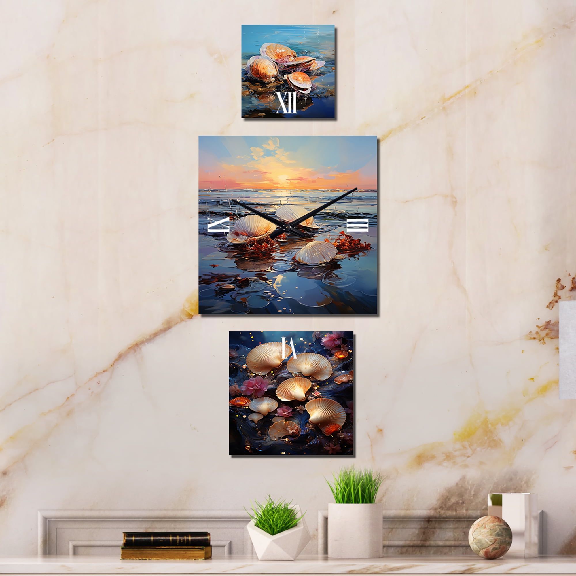 Designart "Vibrant Strokes Clam Shoreline" Clam Oversized Wall Clock ...