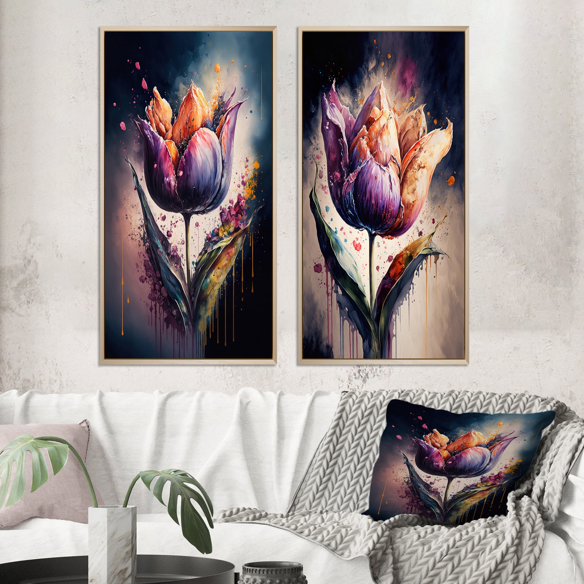 Designart "Vibrant Tulip in Technicolor I" Tulip Framed Wall Art Set Of ...