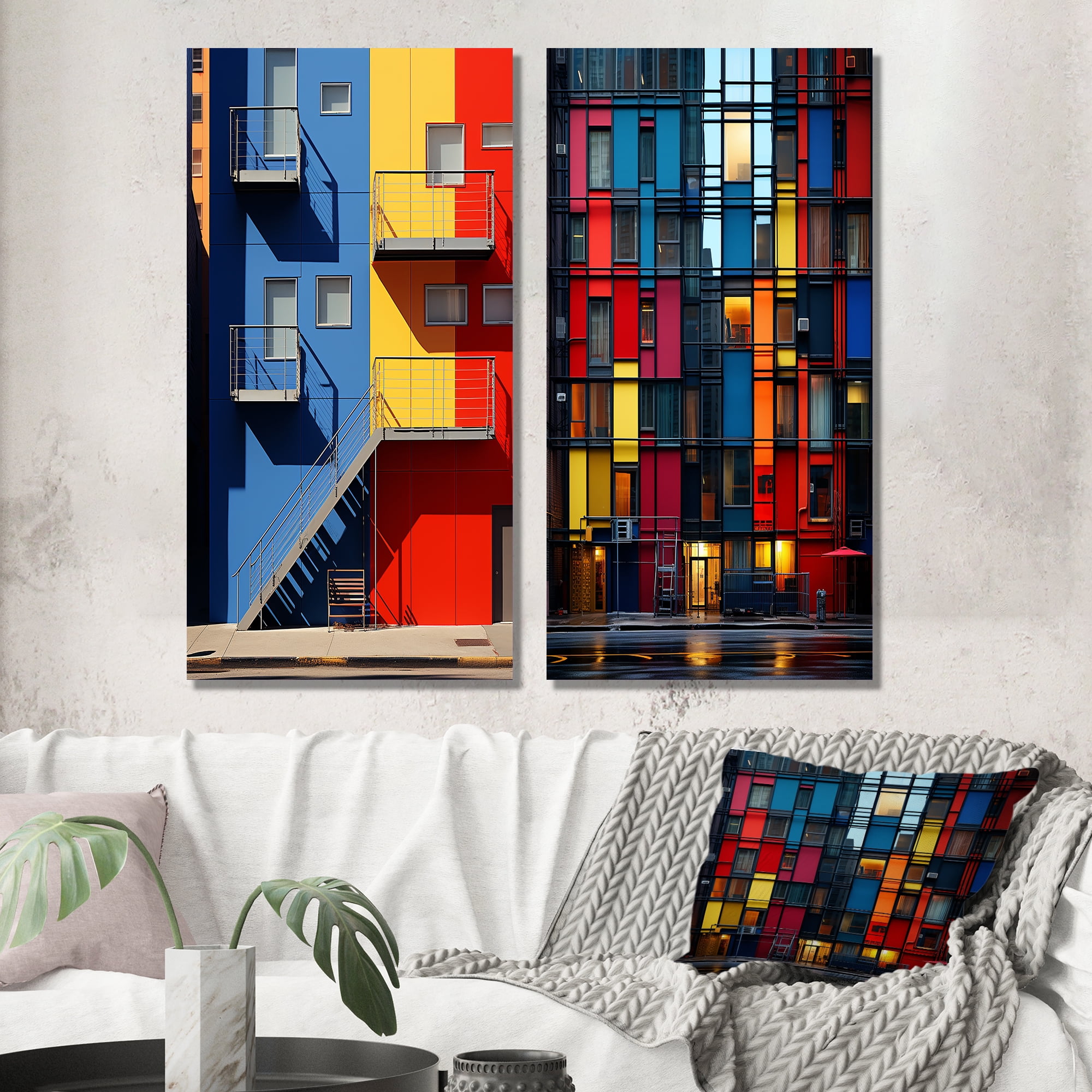 Designart "Vibrations on City Streets III" City Buildings Wall Art Set Of 2 - Multi-Color ...