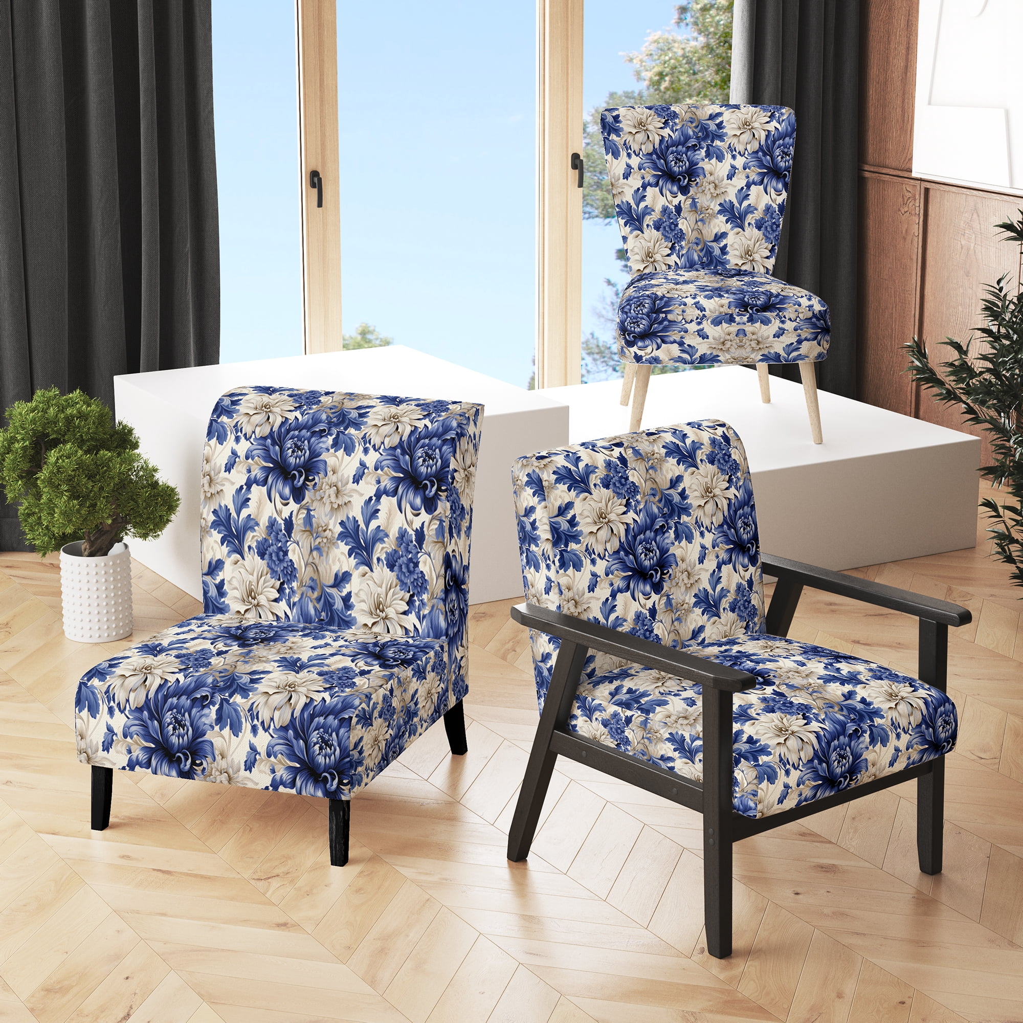 Designart "Victorian Brocade In Cobalt Blue VI" Blue Floral Upholstered ...