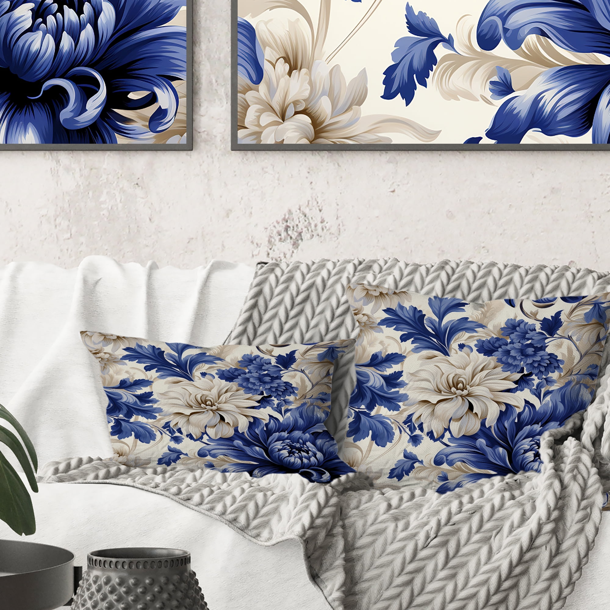 Designart "Victorian Brocade In Cobalt Blue VI" Floral Printed Throw ...