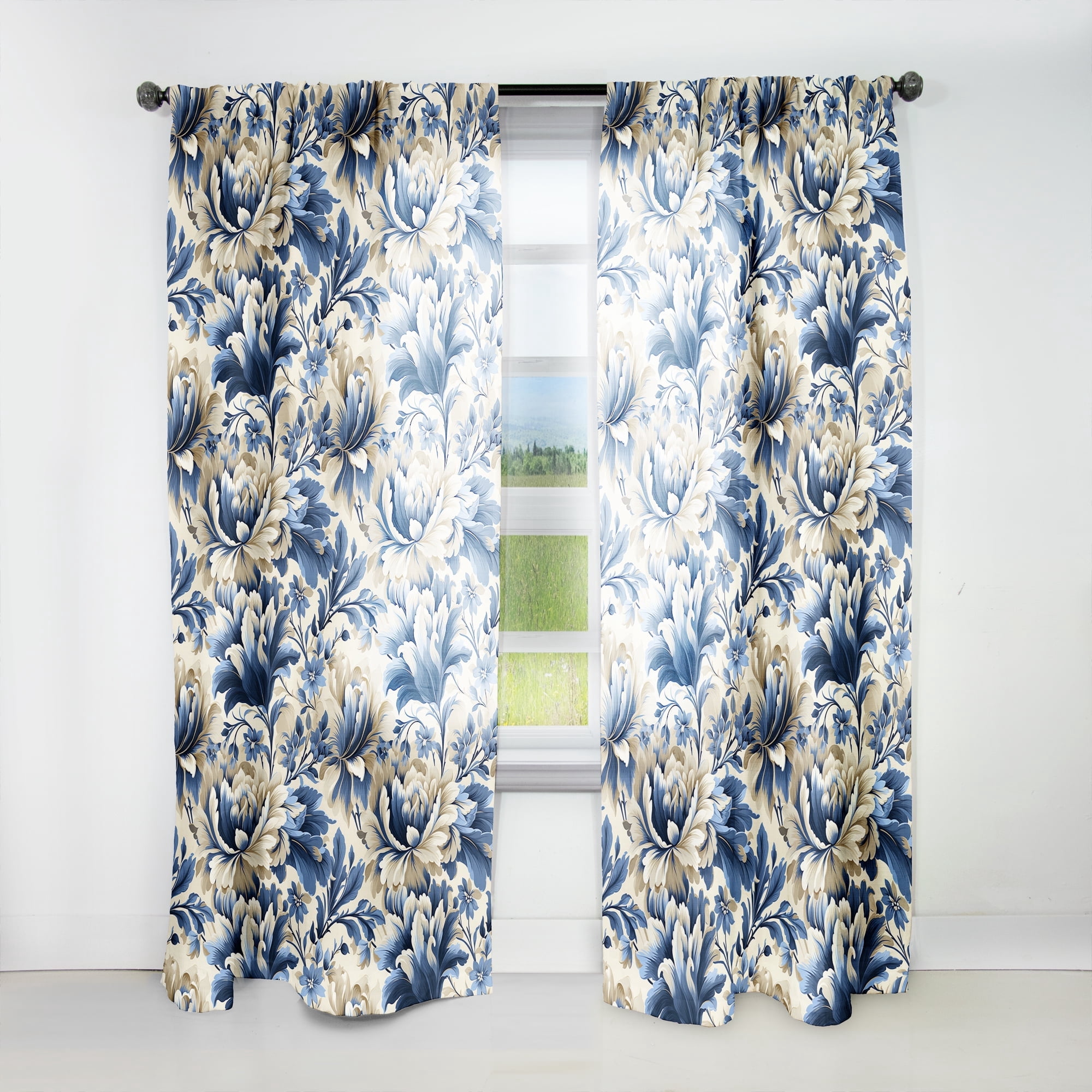 Designart "Victorian Ikat Elegance III" Botanical Traditional Curtain ...