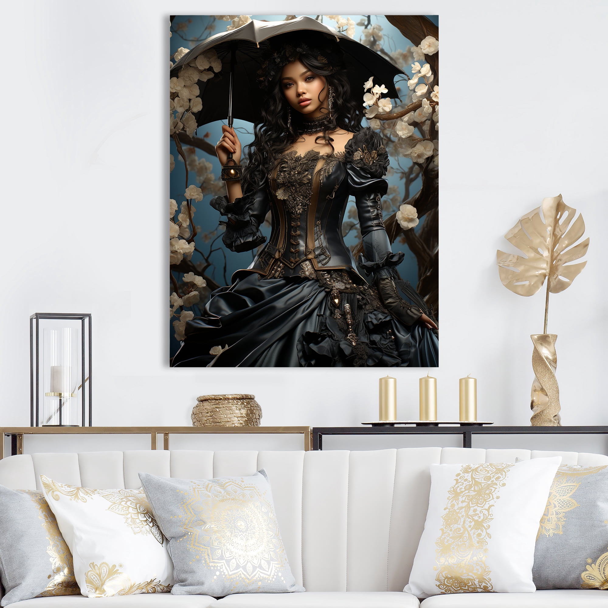 Designart "Victorian Lady with Charm and Umbrella I" Fashion Canvas ...