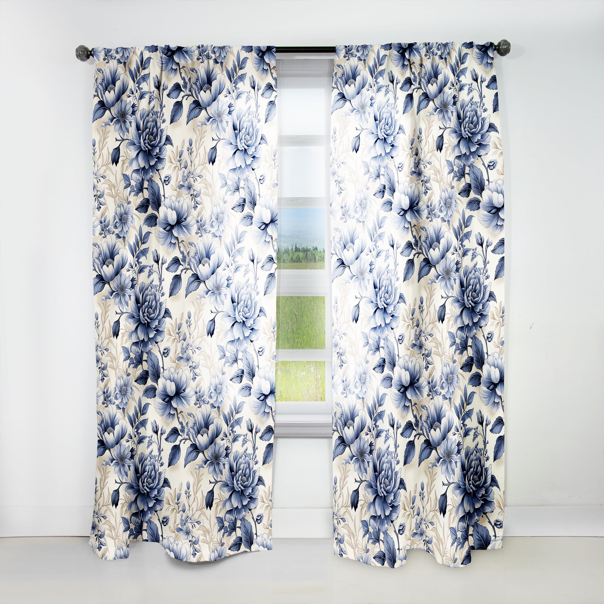 Designart "Victorian Rococo Charm In Cobalt Blue II" Botanical ...