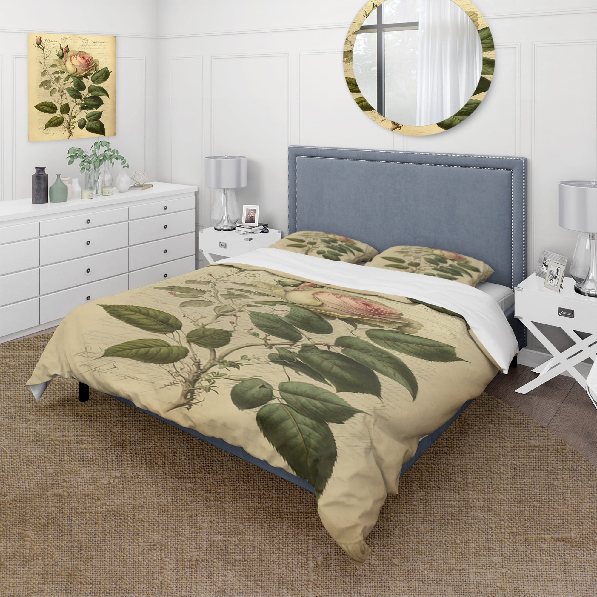 Designart "Victorian Rose in Retro Pink V" Floral Rose Bedding Covert ...