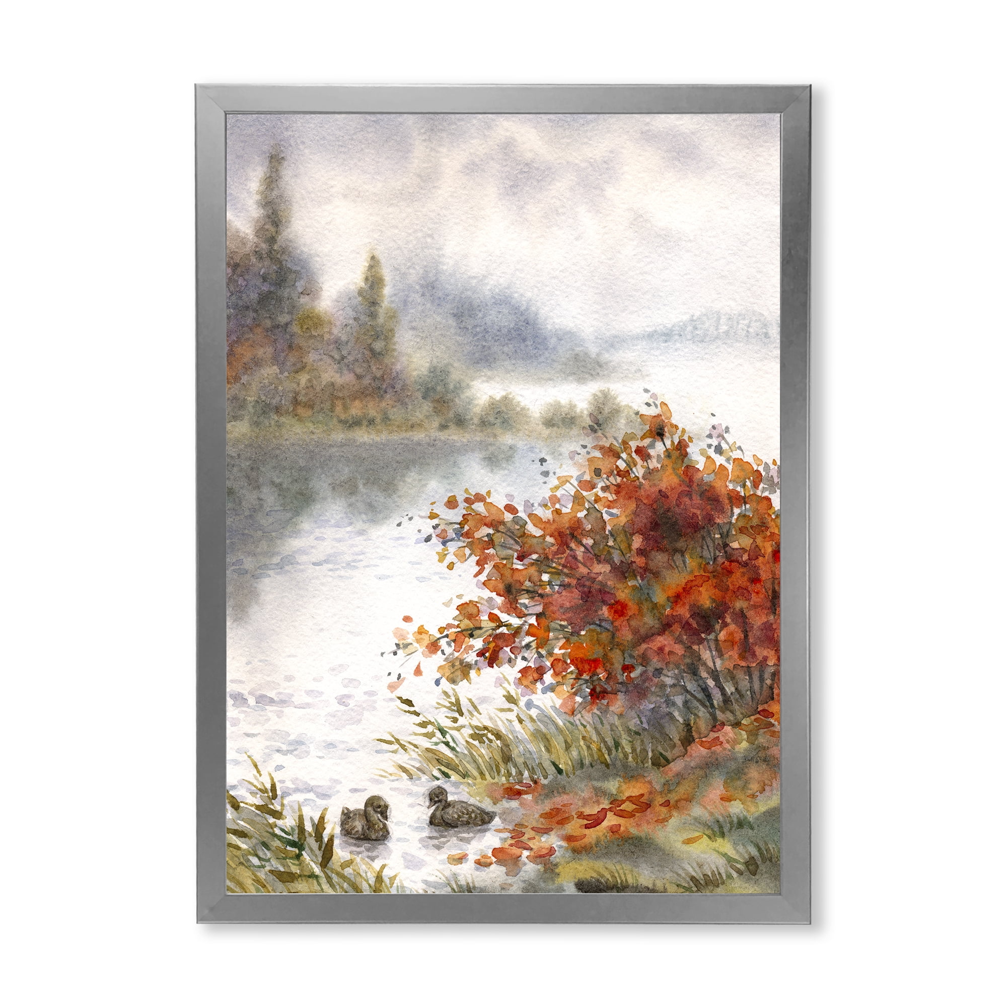 Designart 'View Of The Lake In Autumn Colored' Traditional Framed Art ...