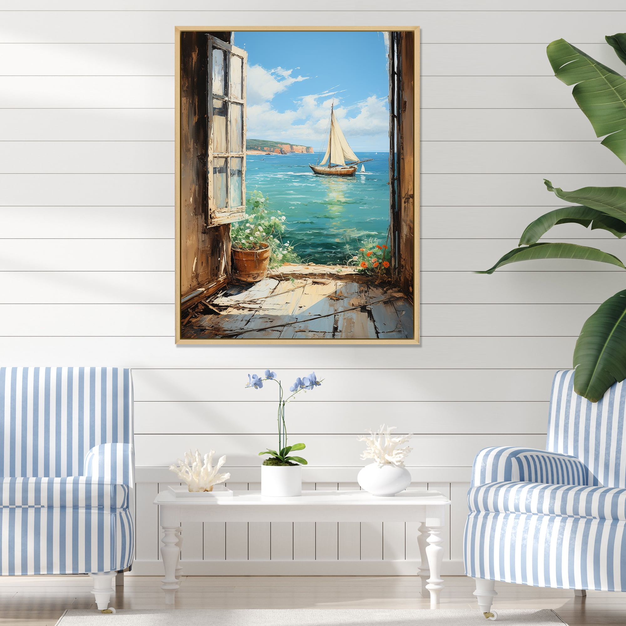 Designart "View through Ocean Windows on a Sailing Boat II" Coastal ...