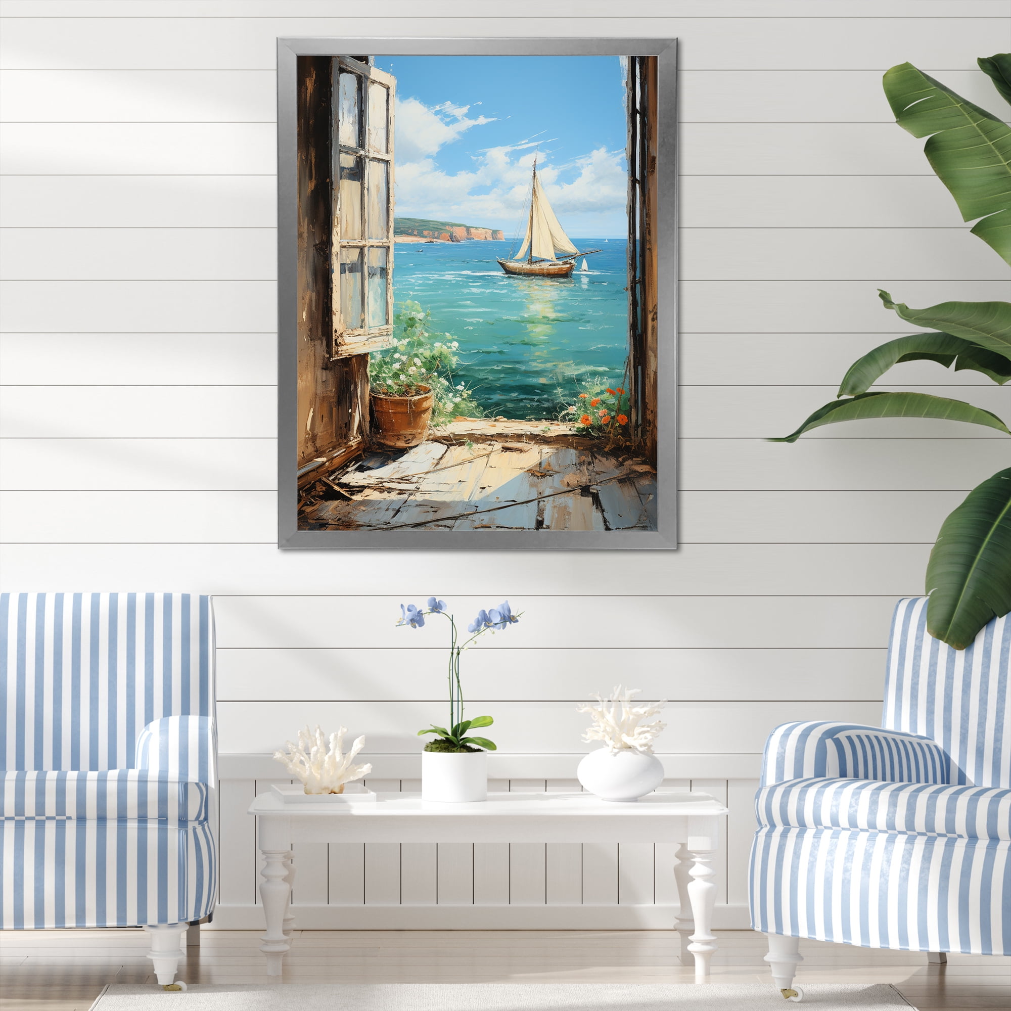 Designart "View through Ocean Windows on a Sailing Boat II" Coastal ...