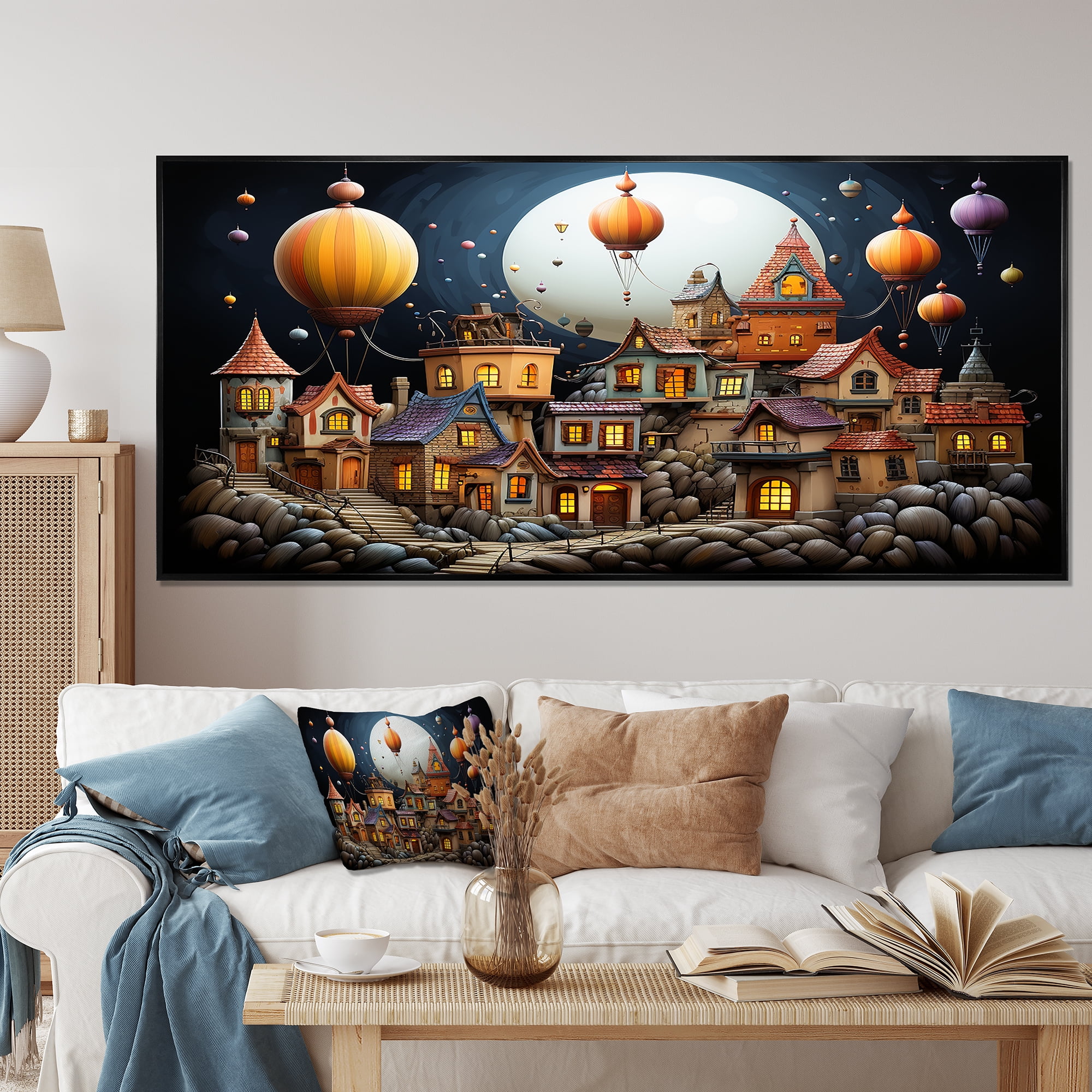 Designart "Village of Fantasy Air Balloons III" Extra Large ...