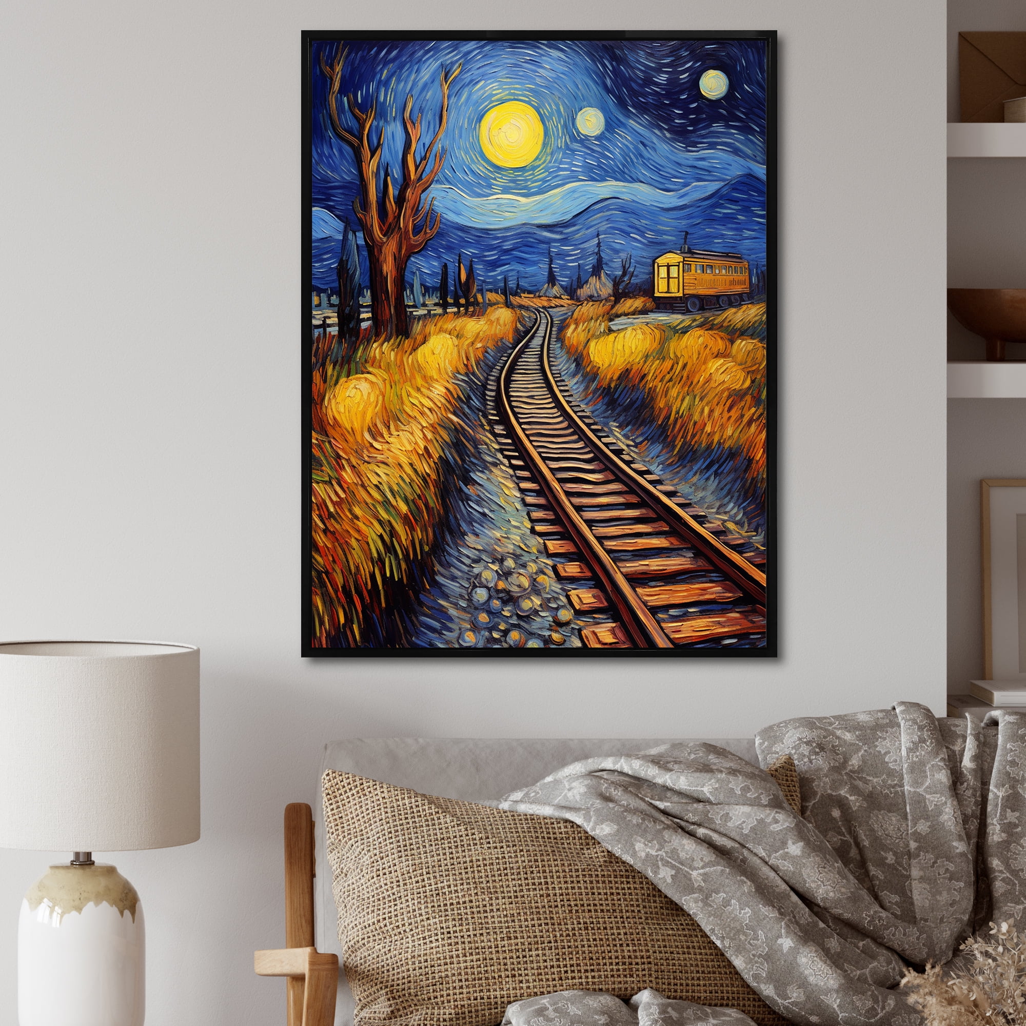 Designart "Vincents Perspective Train Rails" Modern Floater Framed Wall ...