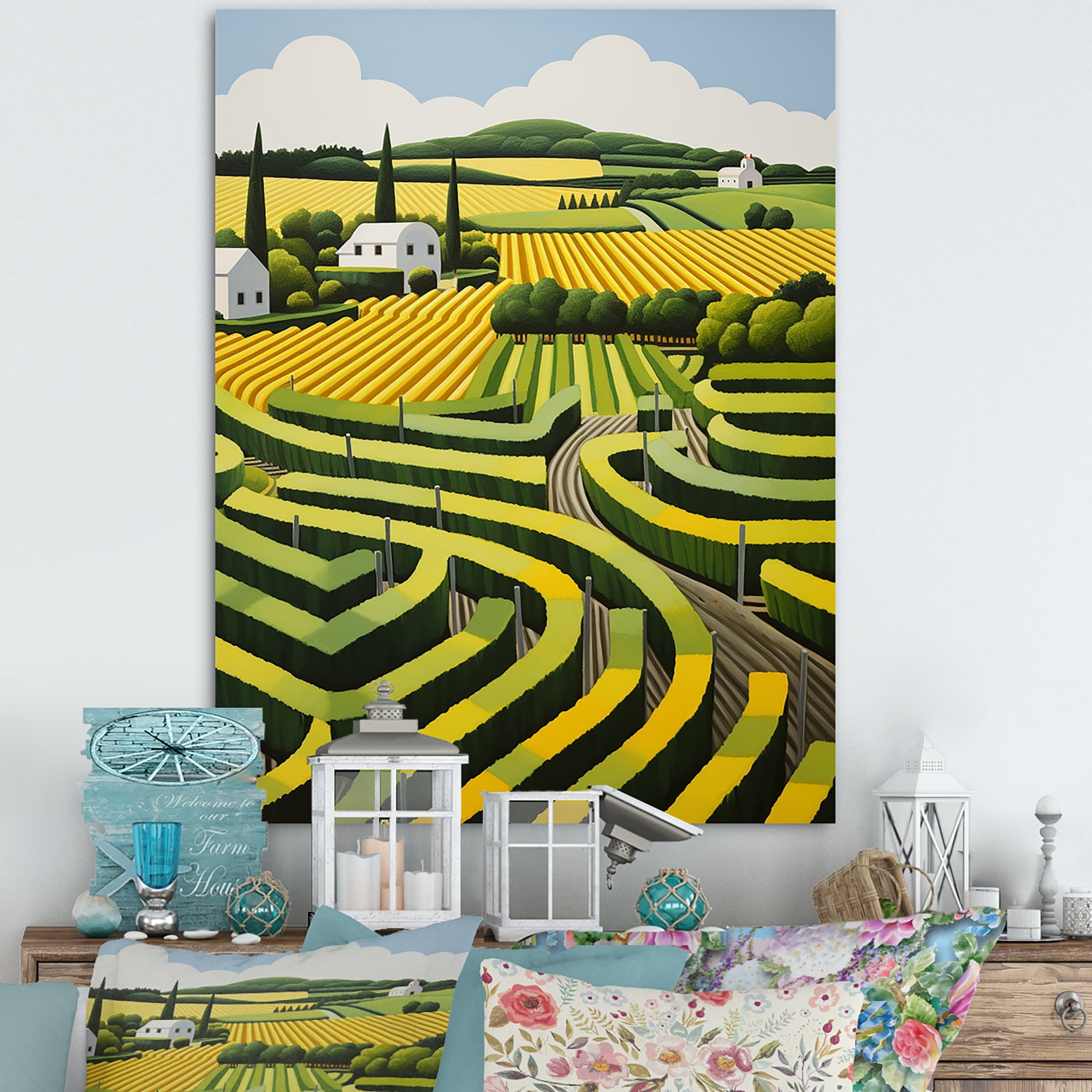Designart "Vineyard Landscape Rendered In De Stijl Style" Vineyard Wall ...