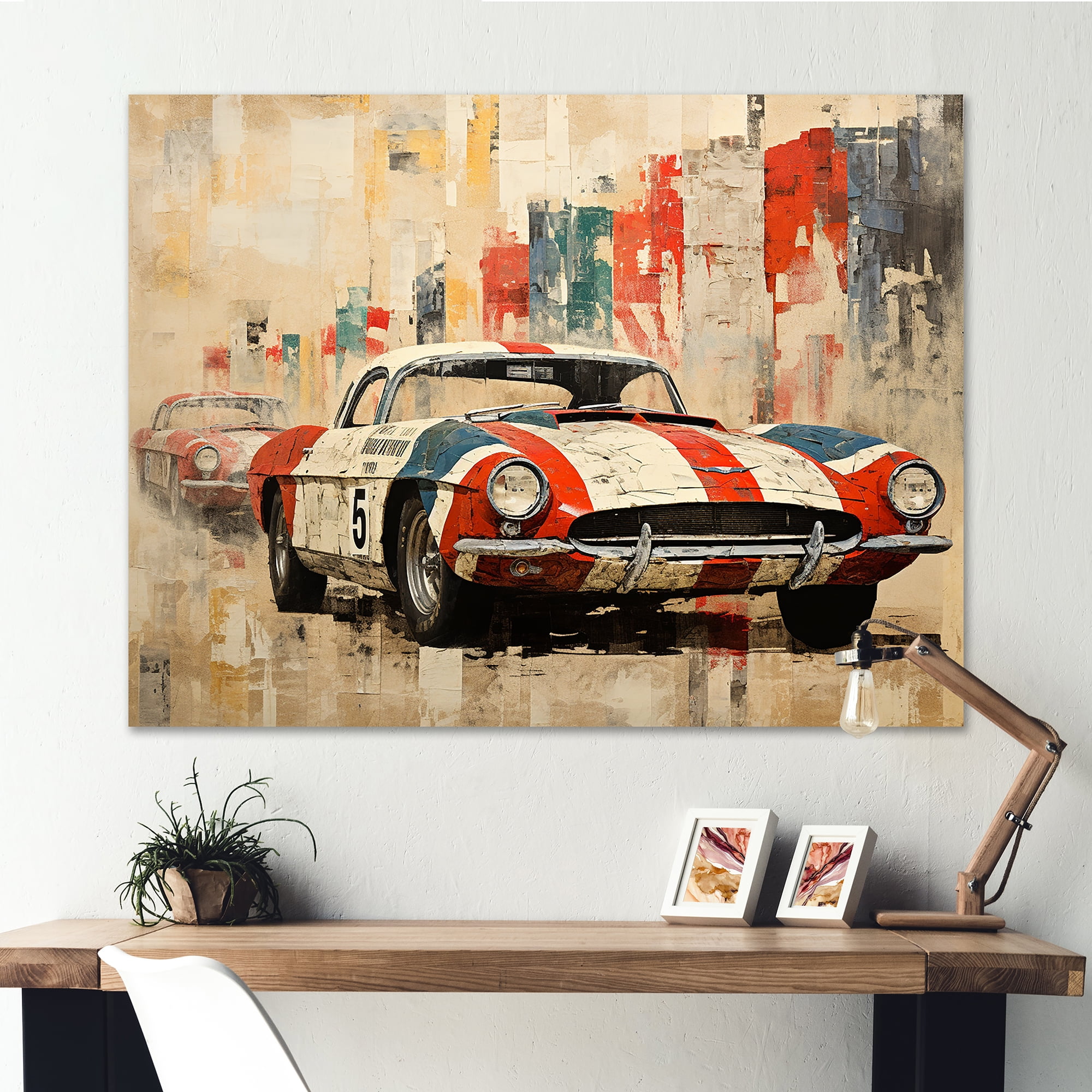 Designart "Vintage 1950s Race Car Tracks in Red I" Architecture Wall ...
