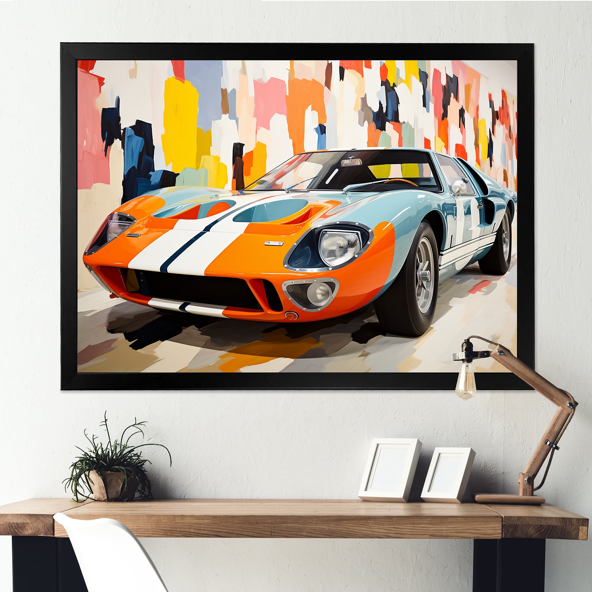 Designart "Vintage American GT Race Car in Orange" Architecture Framed ...