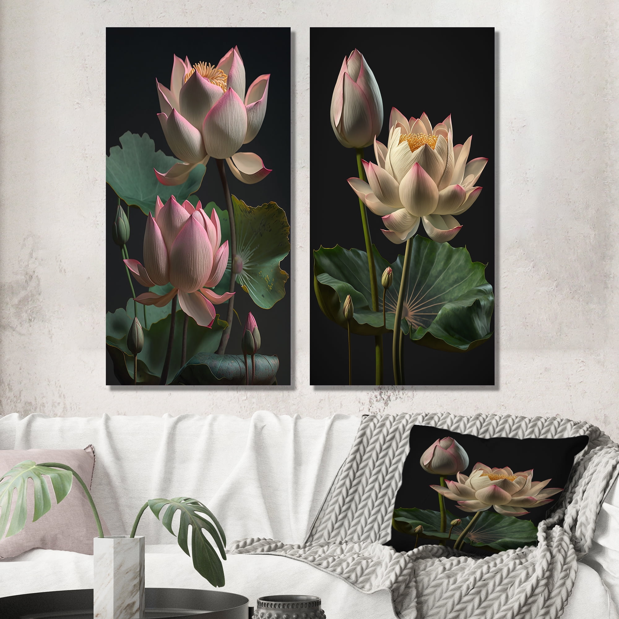 Designart "Vintage Beauty of Blossoming White Lotus III" Lotus Wall Art ...