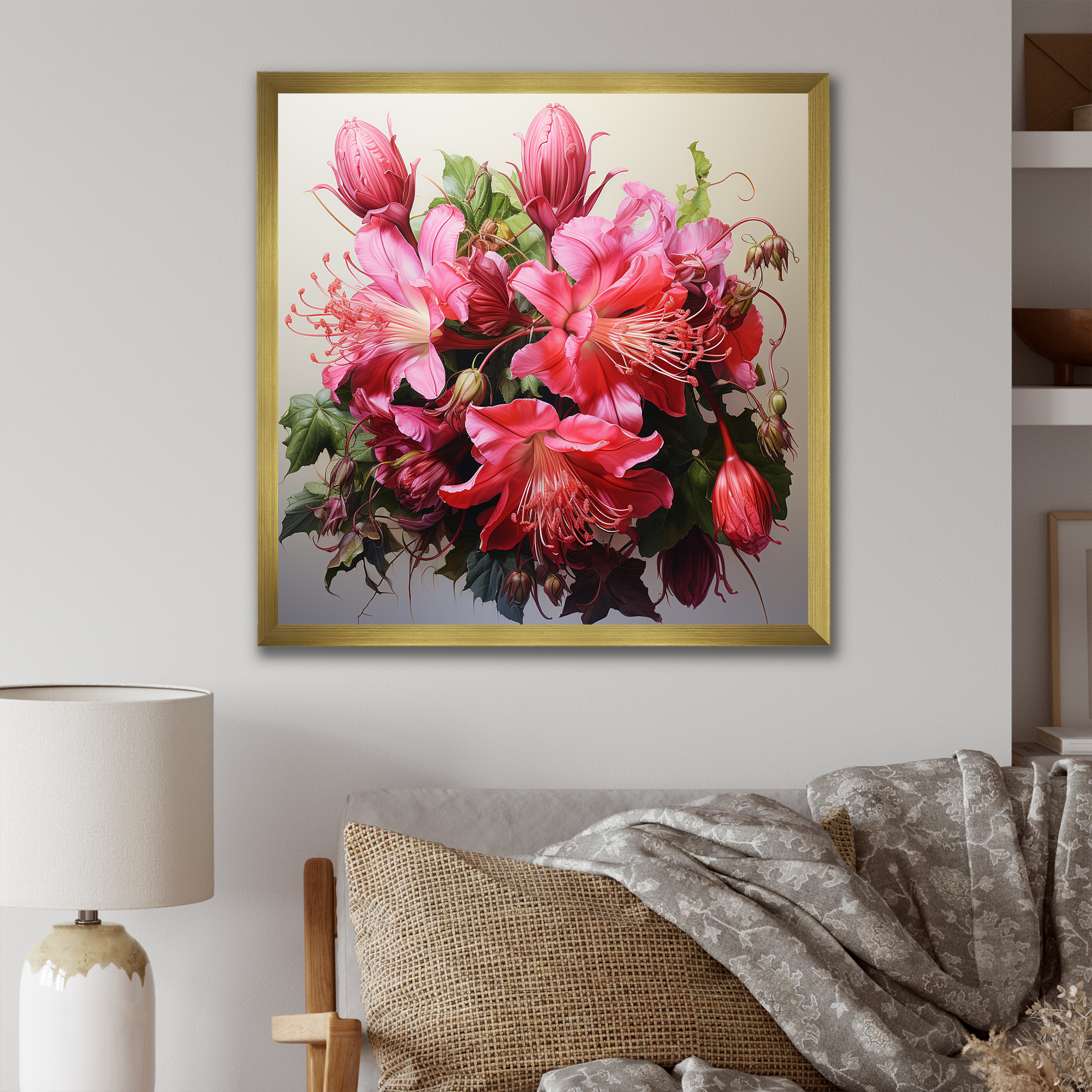 Designart "Vintage Blooms of Fuchsia in Pink Fusion I" Floral Framed ...