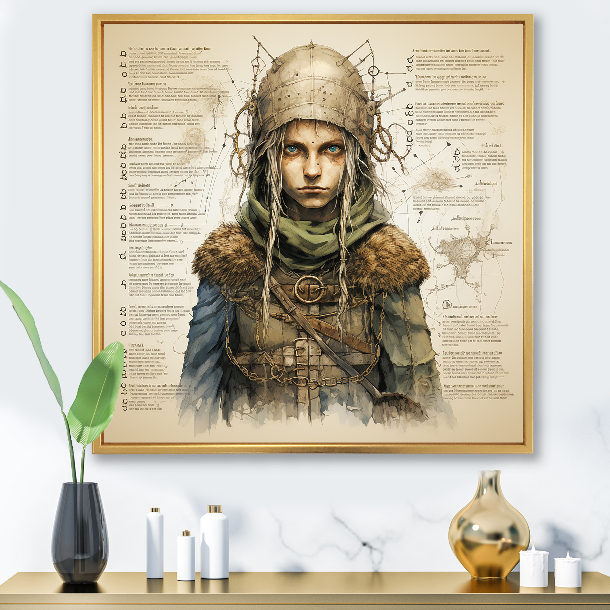 Designart "Vintage Blueprint of Elves II" Abstract Framed Wall Art ...