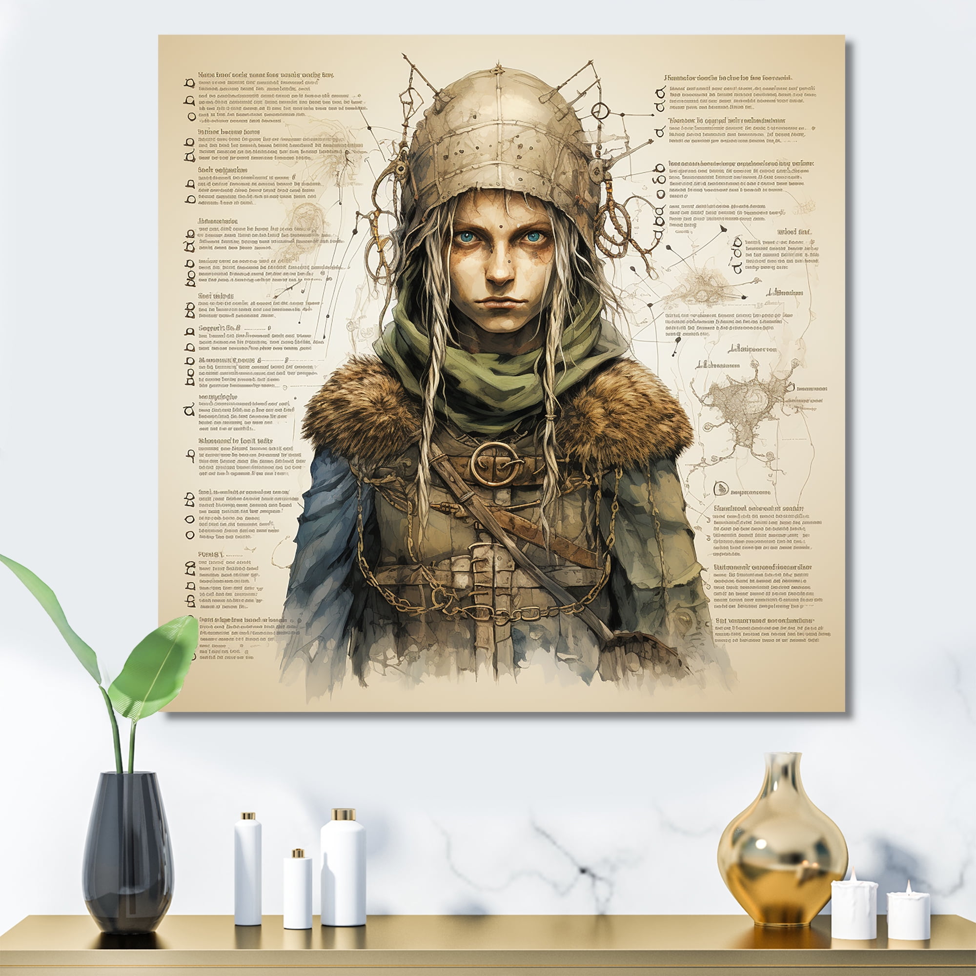 Designart "Vintage Blueprint of Elves II" Abstract Wall Art - Modern ...