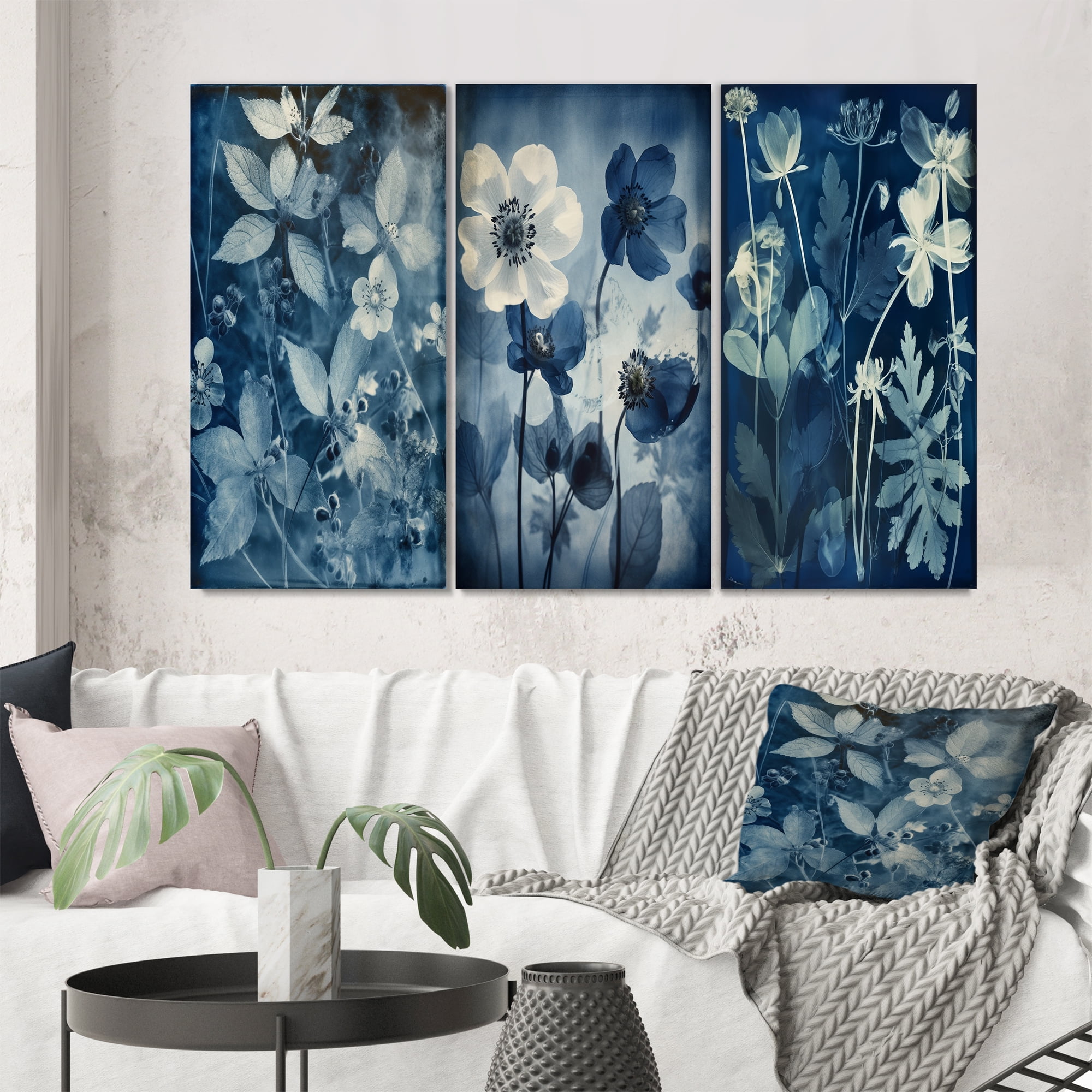 Designart "Vintage Botanicals Faded Blue Wildflowers II" Abstract ...
