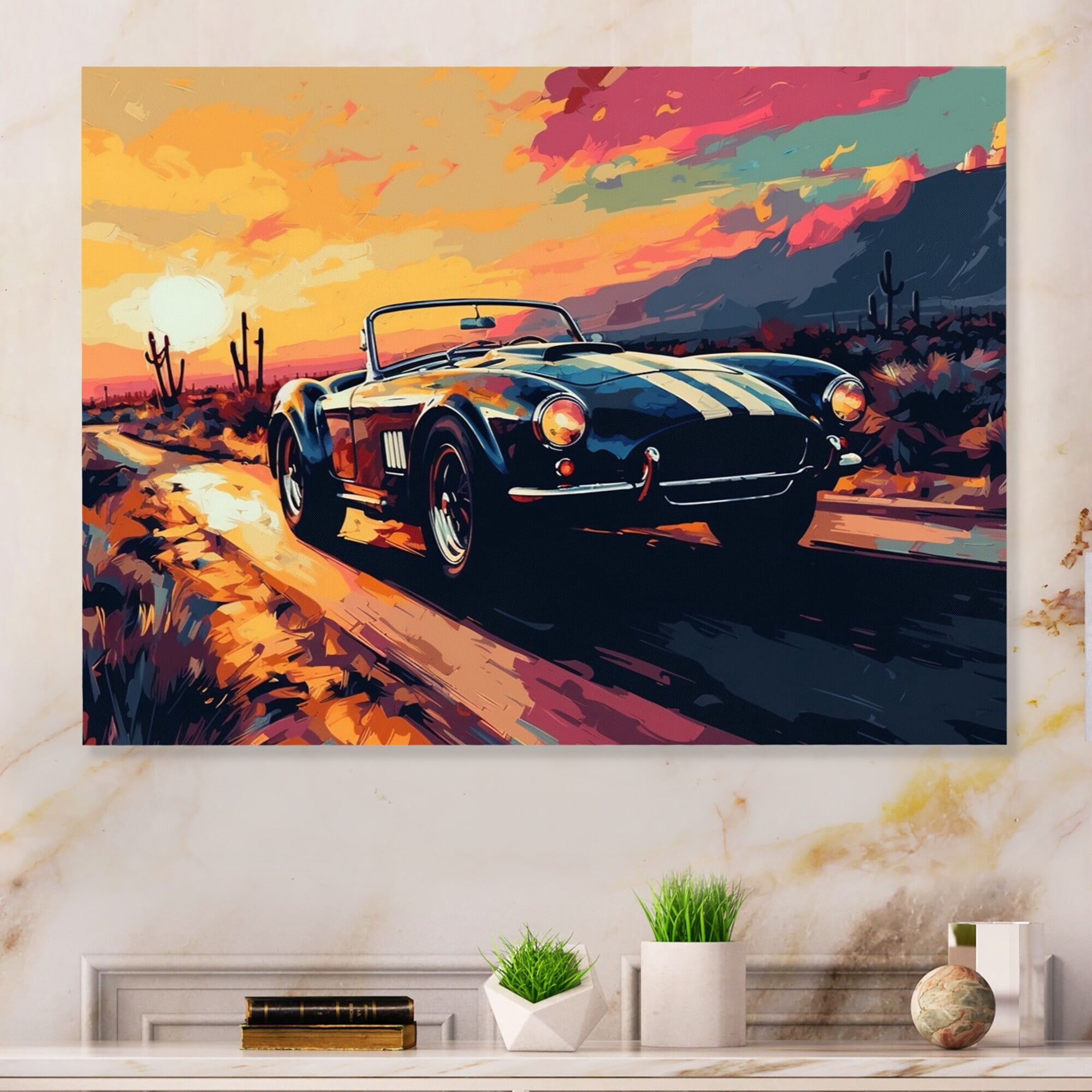 Designart "Vintage Car Charisma Blue And Yellow I" Retro Car Metal Wall ...
