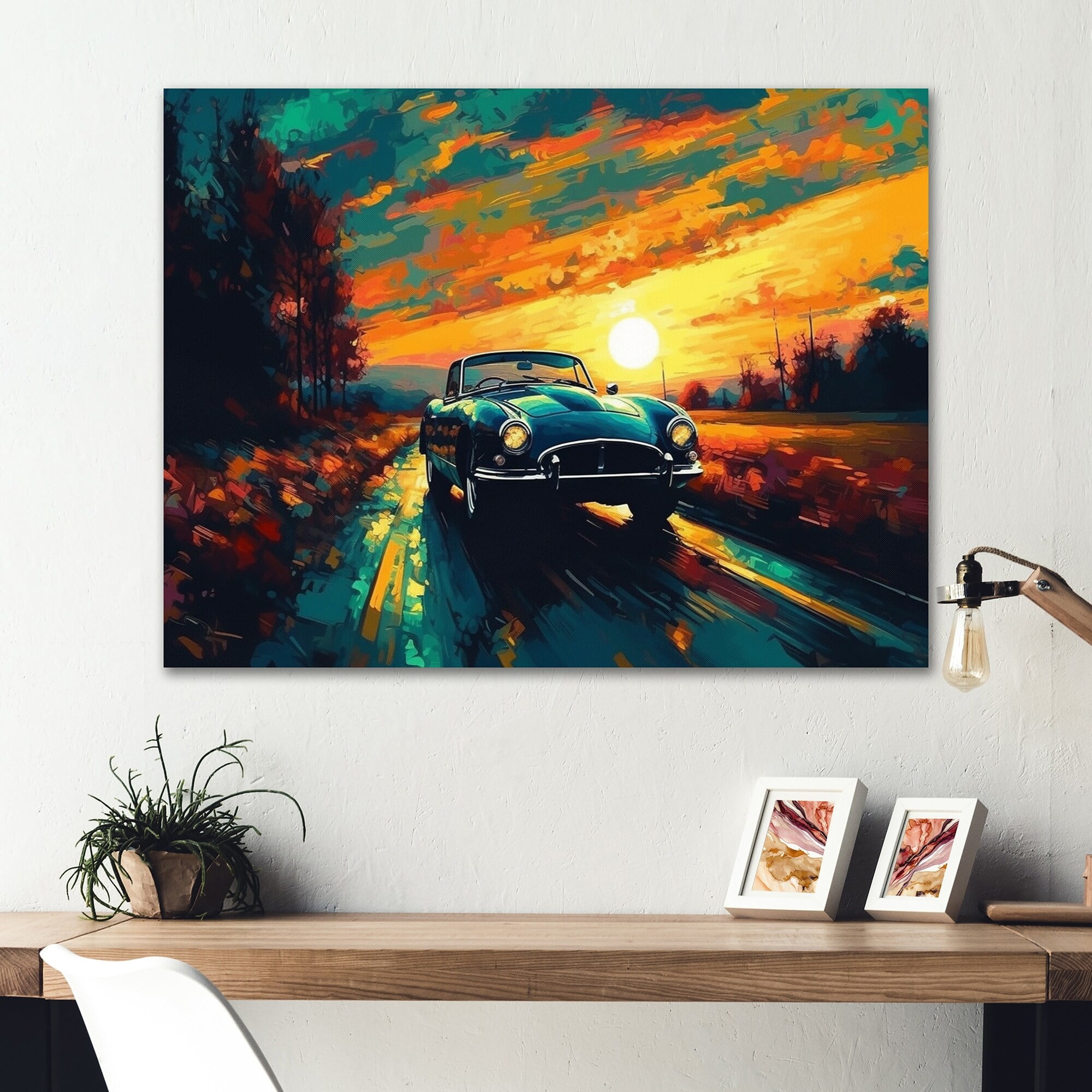 Designart "Vintage Classic Car Green And Yellow I" Retro Car Metal Art ...