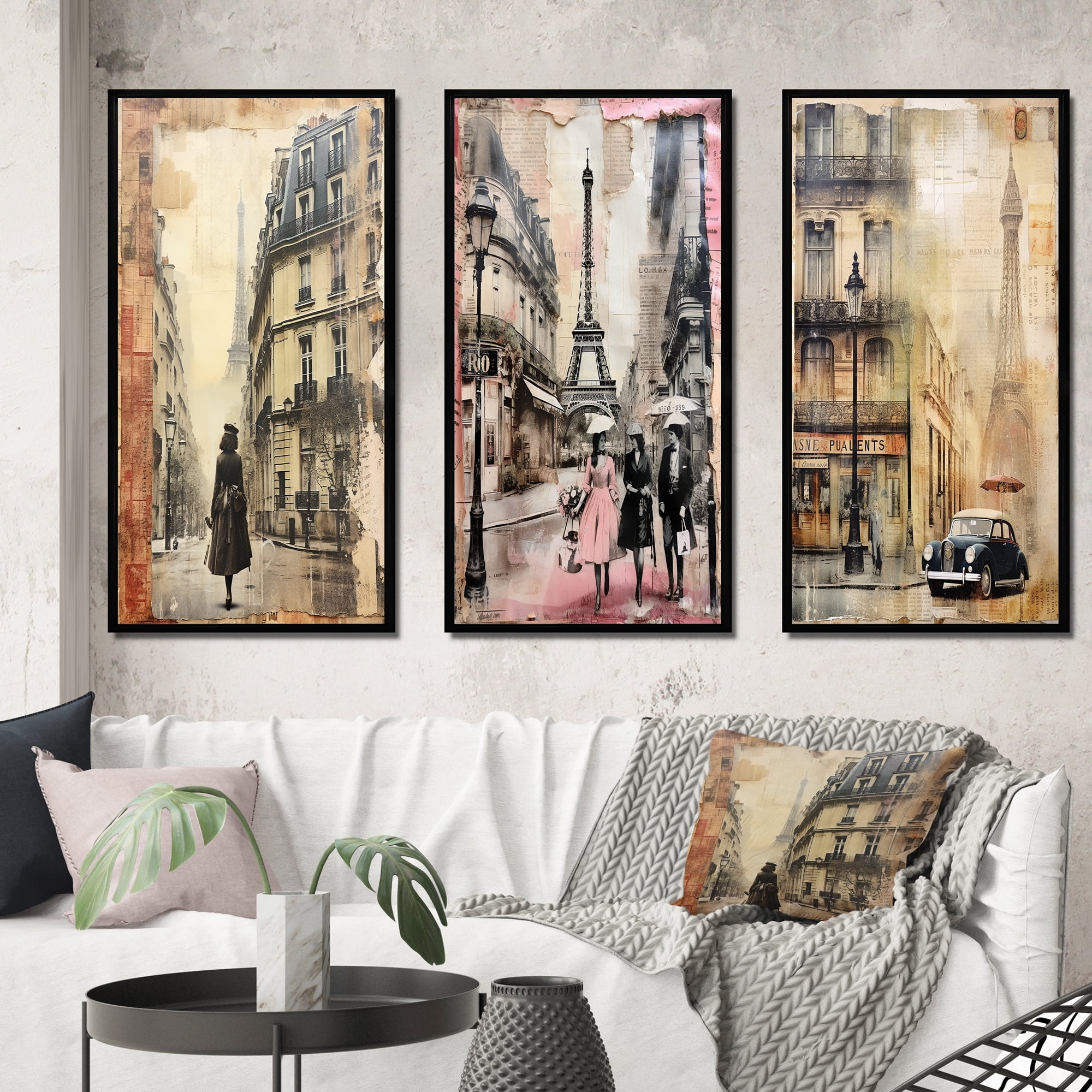 Designart "Vintage Collage Paris Chronicles I" City Paris Framed Wall ...