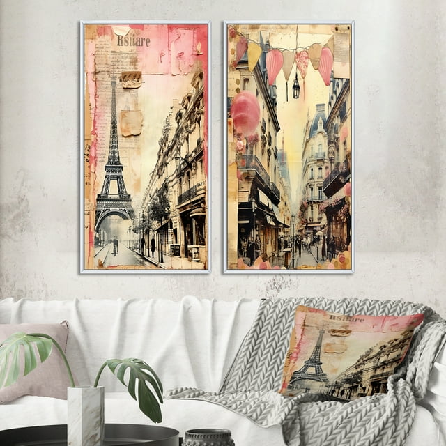 Designart "Vintage Collage Paris Chronicles III" City Paris Framed Wall ...